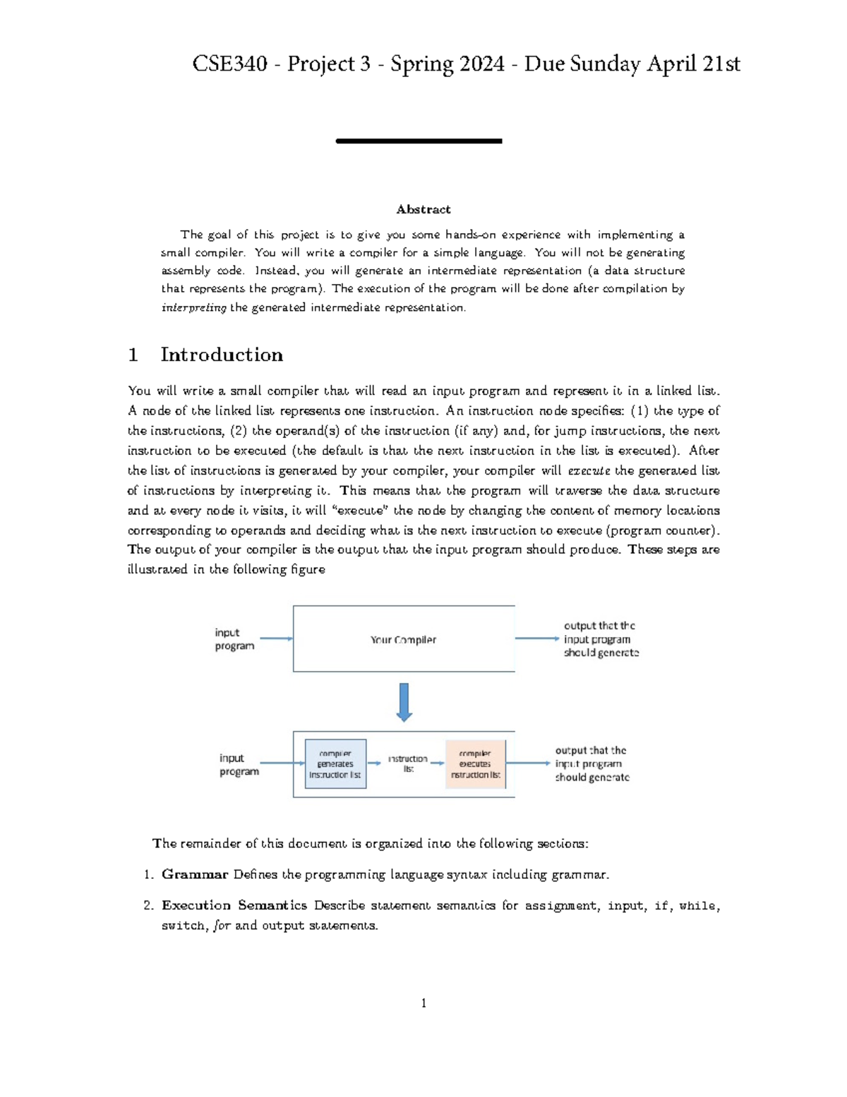 CSE340 S24 Project 3-1 - Due on April 16 2021 b 11:59 pm Abstract The ...