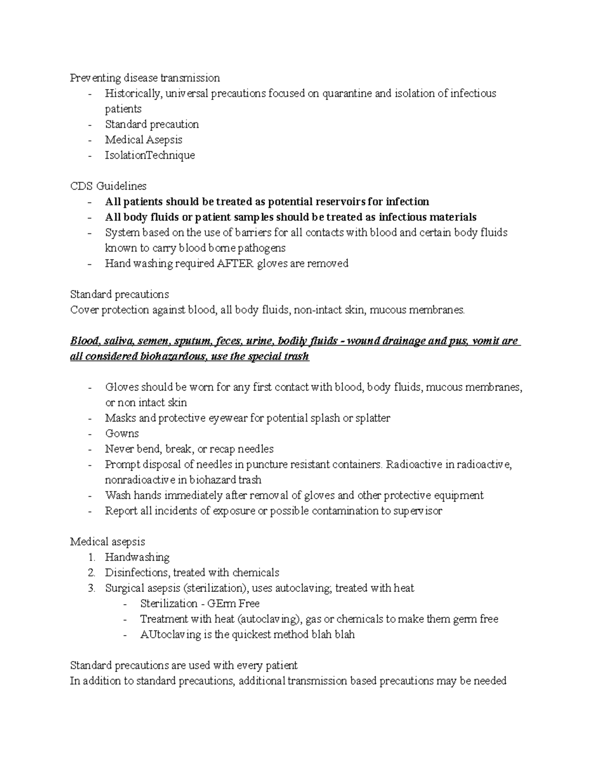 Health Science - Universal Precaution - Preventing disease transmission ...