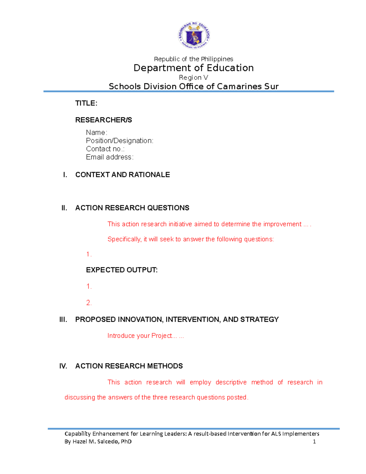 NEW Template 5 Action Research - Department of Education Region V ...