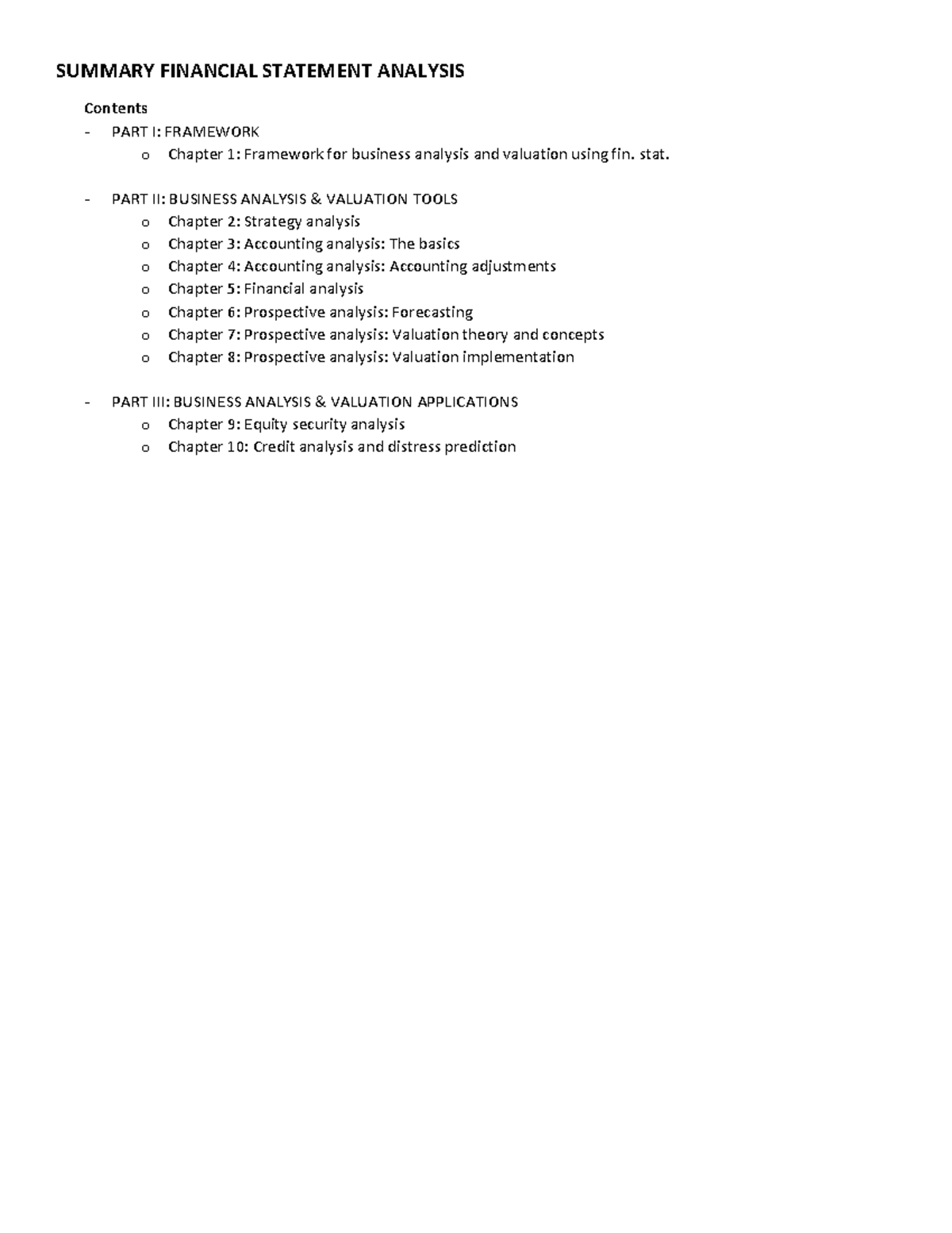 Summary Financial Accounting Analysis - SUMMARY FINANCIAL STATEMENT ...