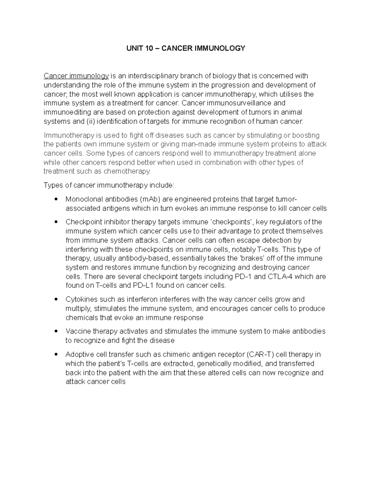 UNIT-10 - Notes for Immunology, Unit 10 - UNIT 10 – CANCER IMMUNOLOGY ...