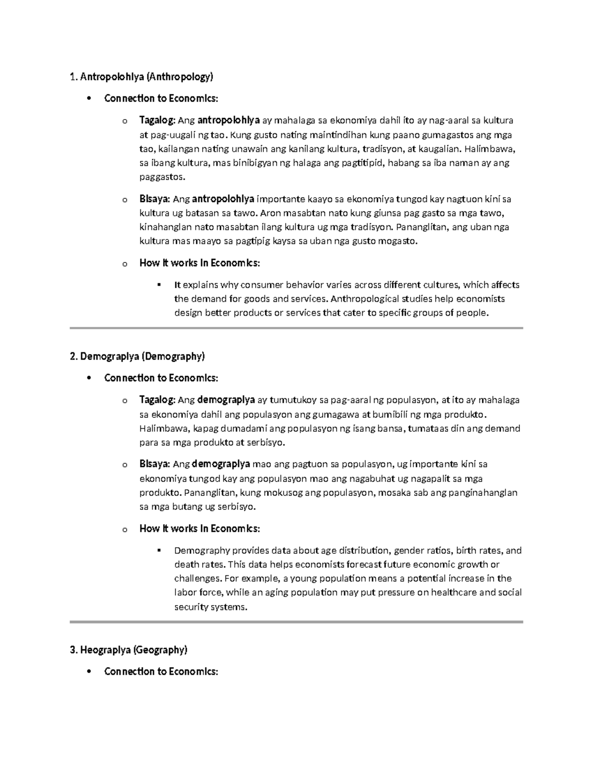 Man econ - tagbis - 1. Antropolohiya (Anthropology) Connection to ...