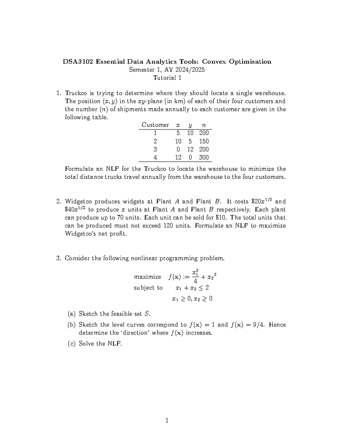 Tut1 - tut1 - DSA3102 Essential Data Analytics Tools: Convex ...