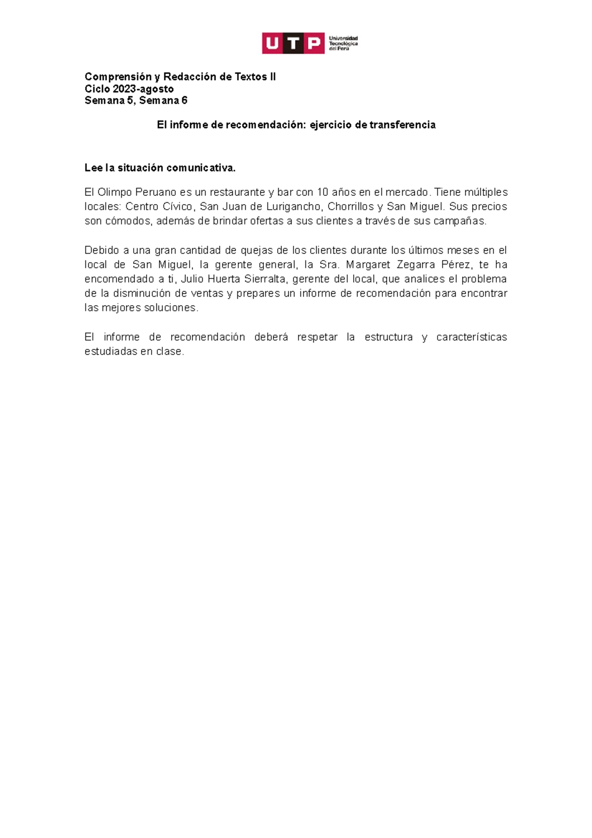 Trabajo 1 textos - Redacción - Comprensión y Redacción de Textos II Ciclo 2023-agosto Semana 5 ...