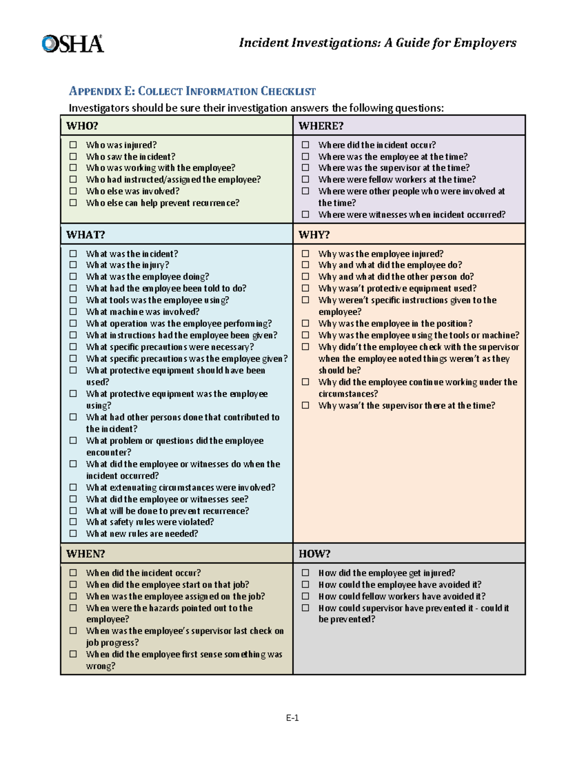 Osha-incident-checklists - Incident Investigations: A Guide for ...