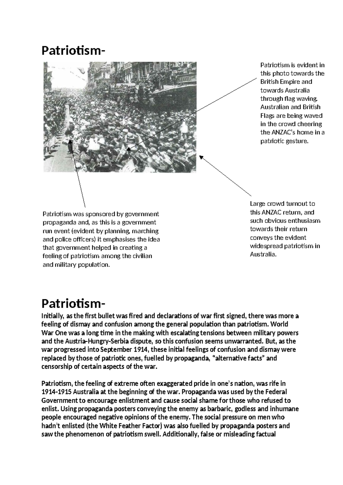 Hass assessment real - Patriotism- Patriotism- Initially, as the first ...