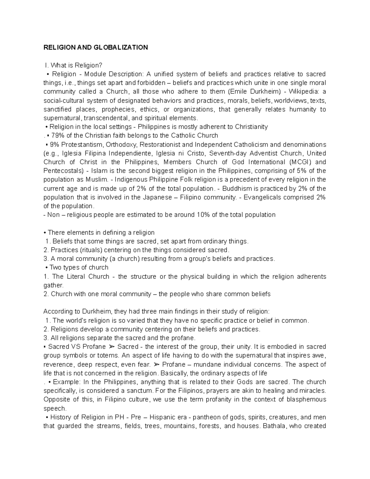 Religion AND Globalization - RELIGION AND GLOBALIZATION I. What is ...