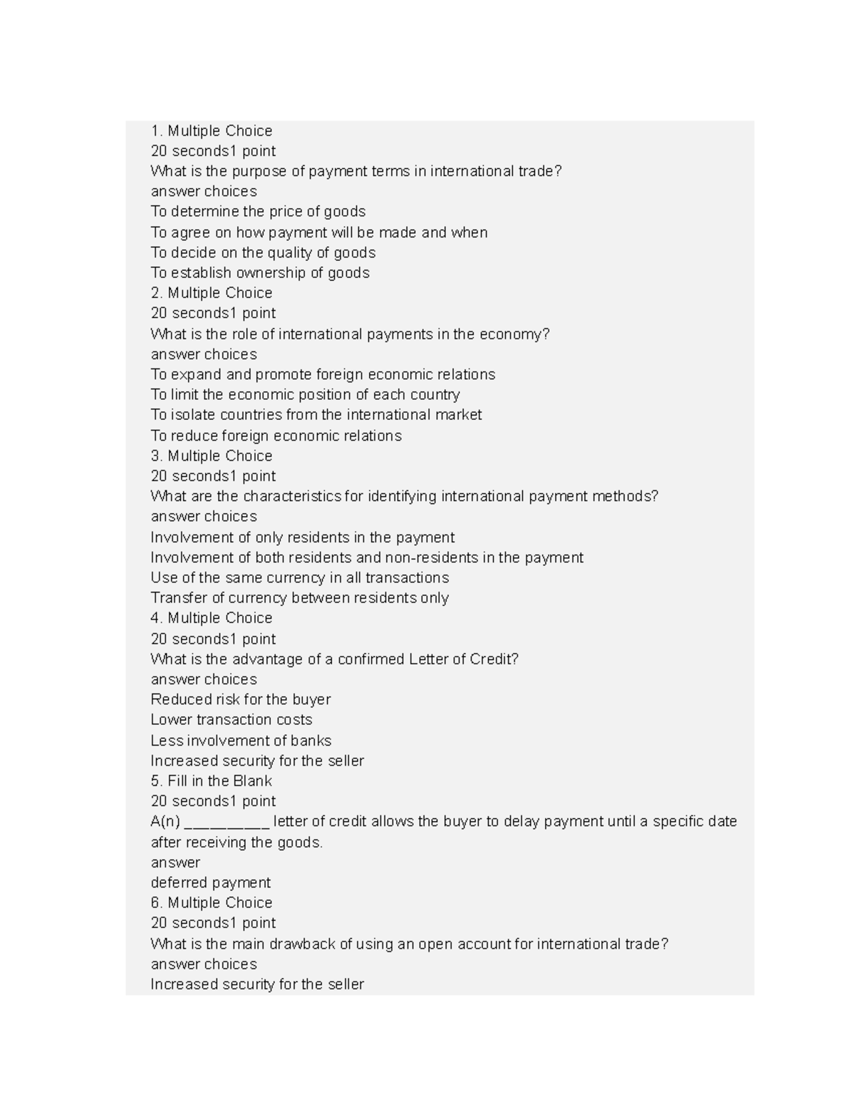 Kahoot questions - English for business matters - Multiple Choice 20 ...