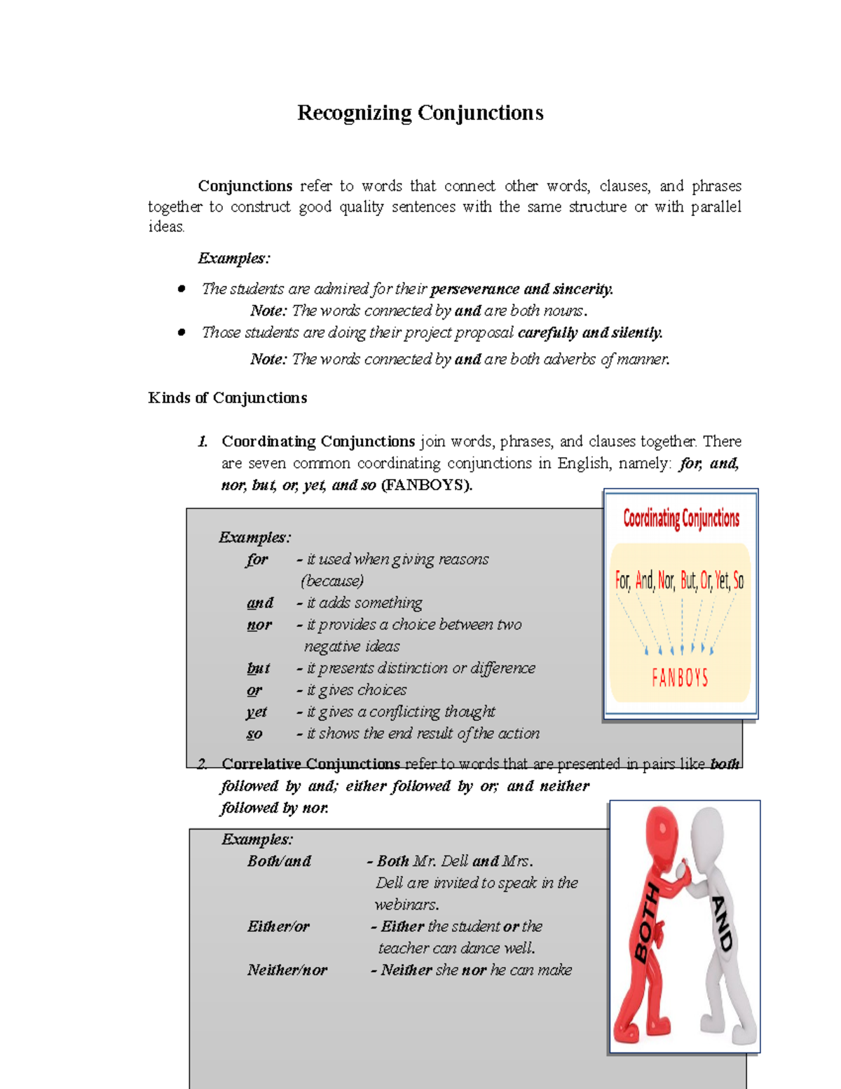 Recognizing Conjunctions - Recognizing Conjunctions Conjunctions refer ...