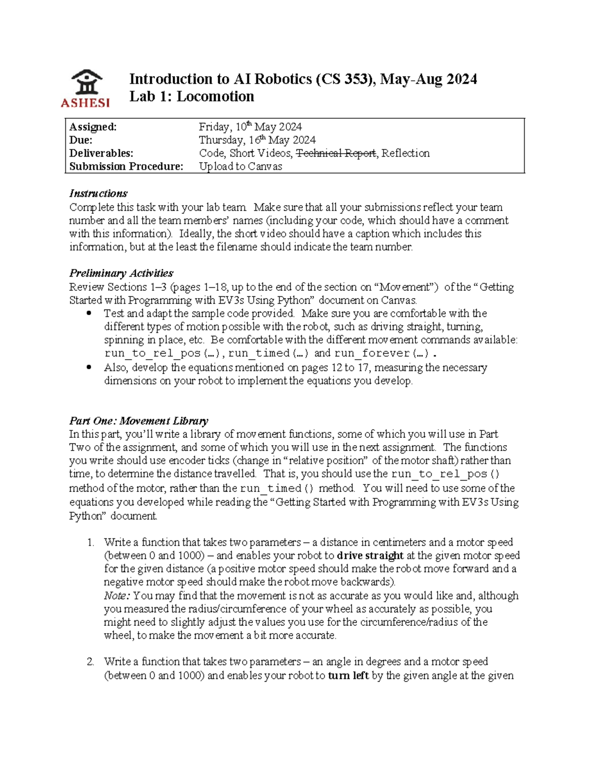 CS353S 2024 Lab1 - Introduction to AI Robotics (CS 353), May-Aug 2024 ...