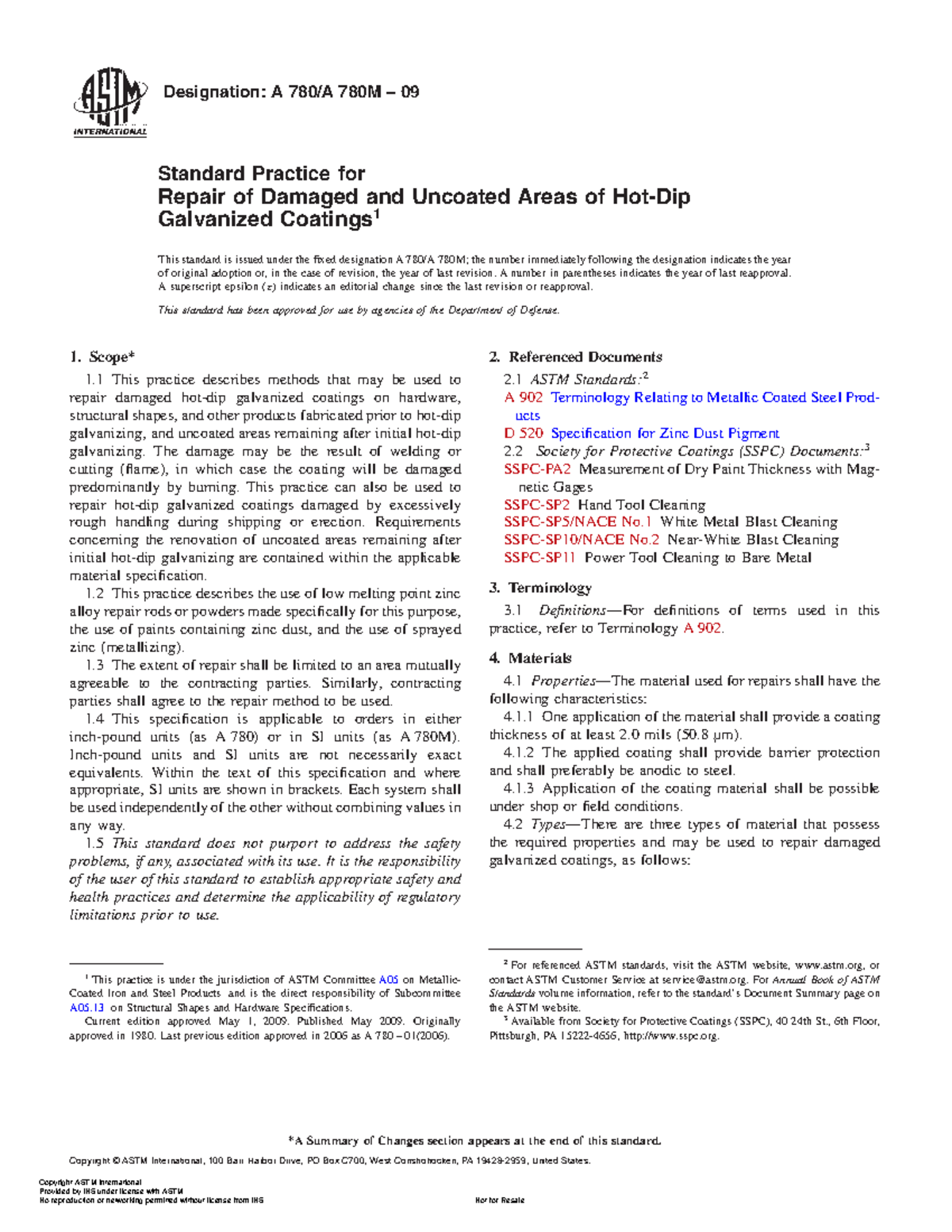 ASTM A780 Reparación de Galvanizado - Designation: A 780/A 780M – 09 ...