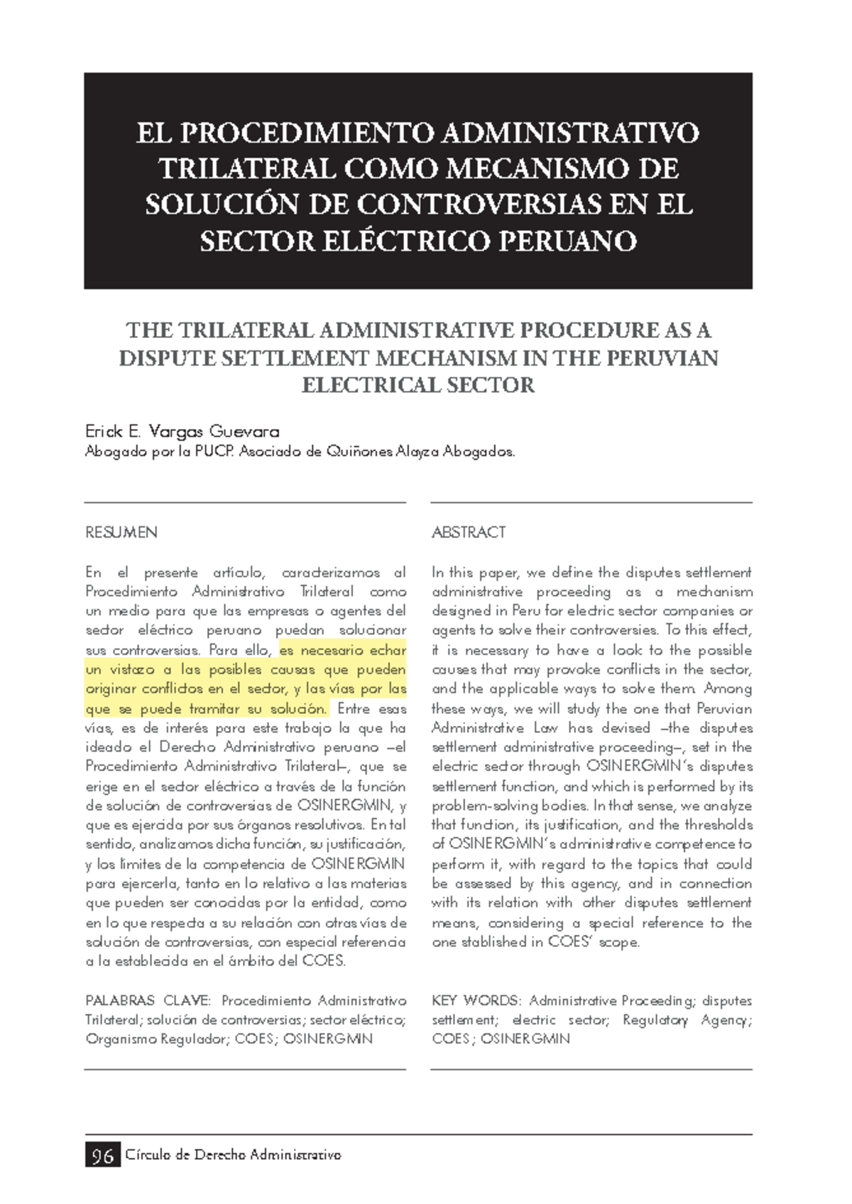 Lectura procedimiento administrativo trilateral Erick Vargas - 96 Círculo de Derecho ...