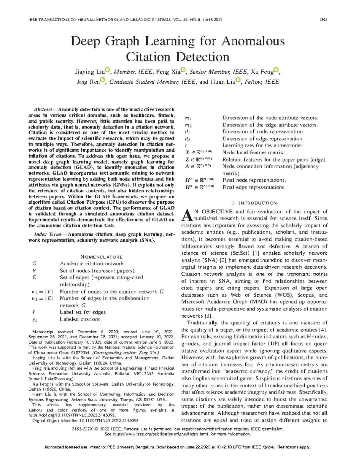 Deep Graph Learning For Anomalous Citation Detection Ieee Transactions On Neural Networks And