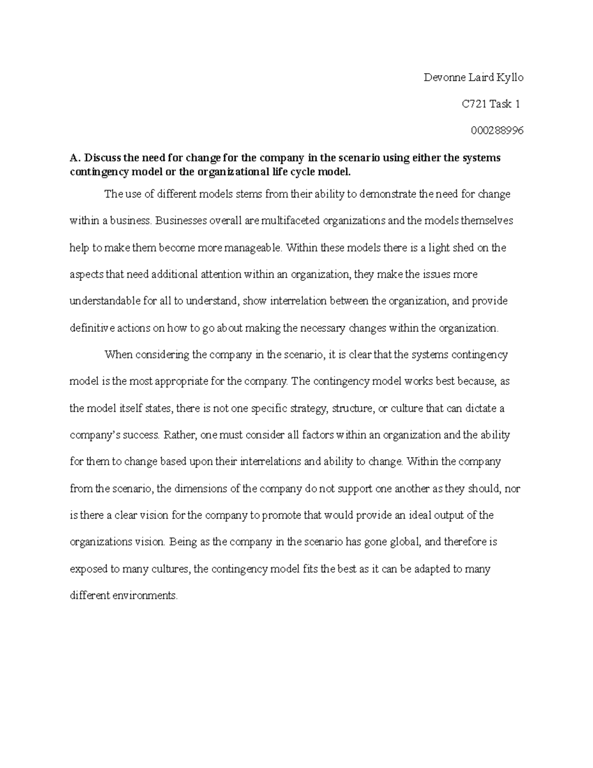 C721 task 1 - info on task - Devonne Laird Kyllo C721 Task 1 000288996 ...