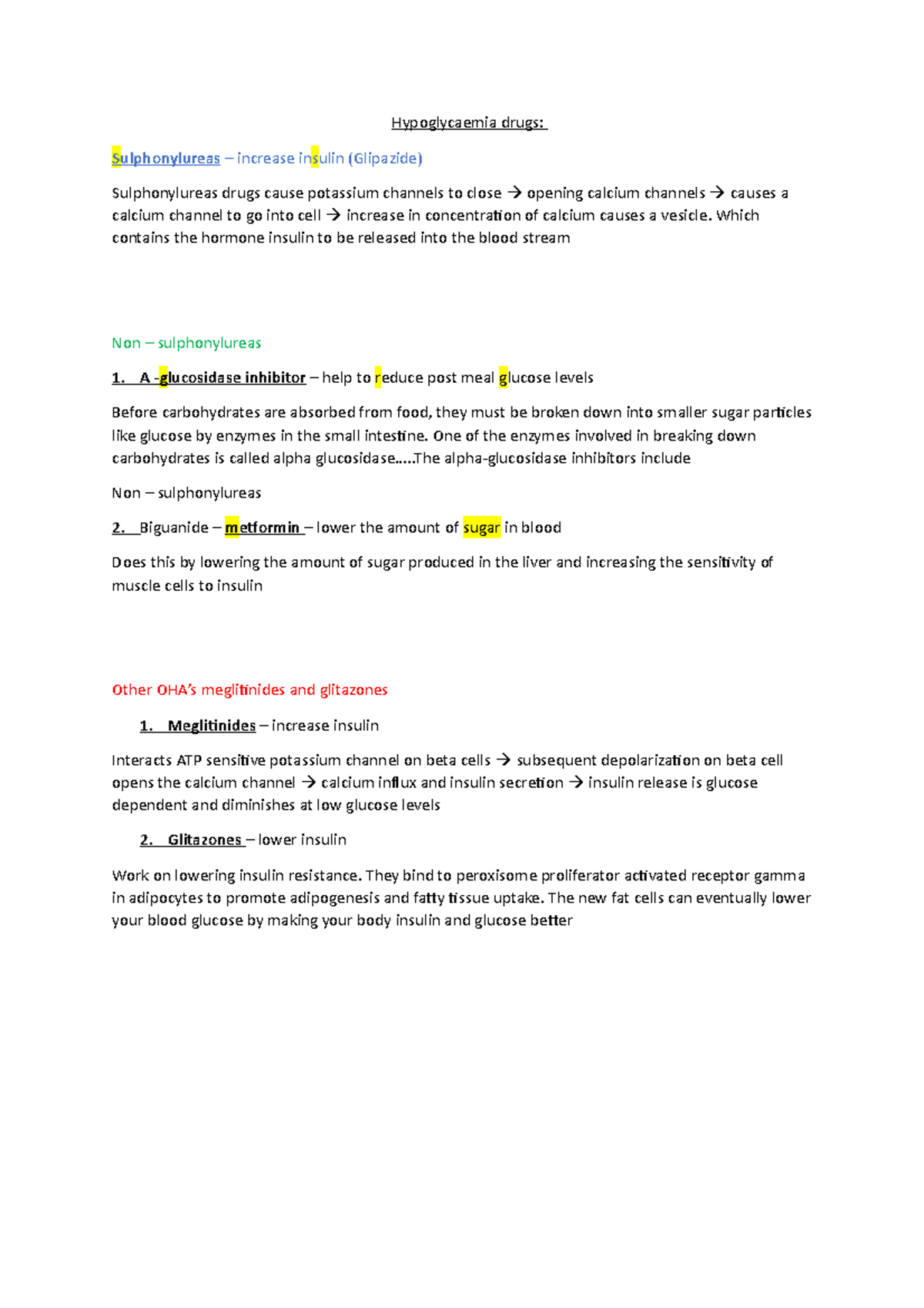 Drugs - Hypoglycaemia drugs: S ulphonylureas – increase insulin ...
