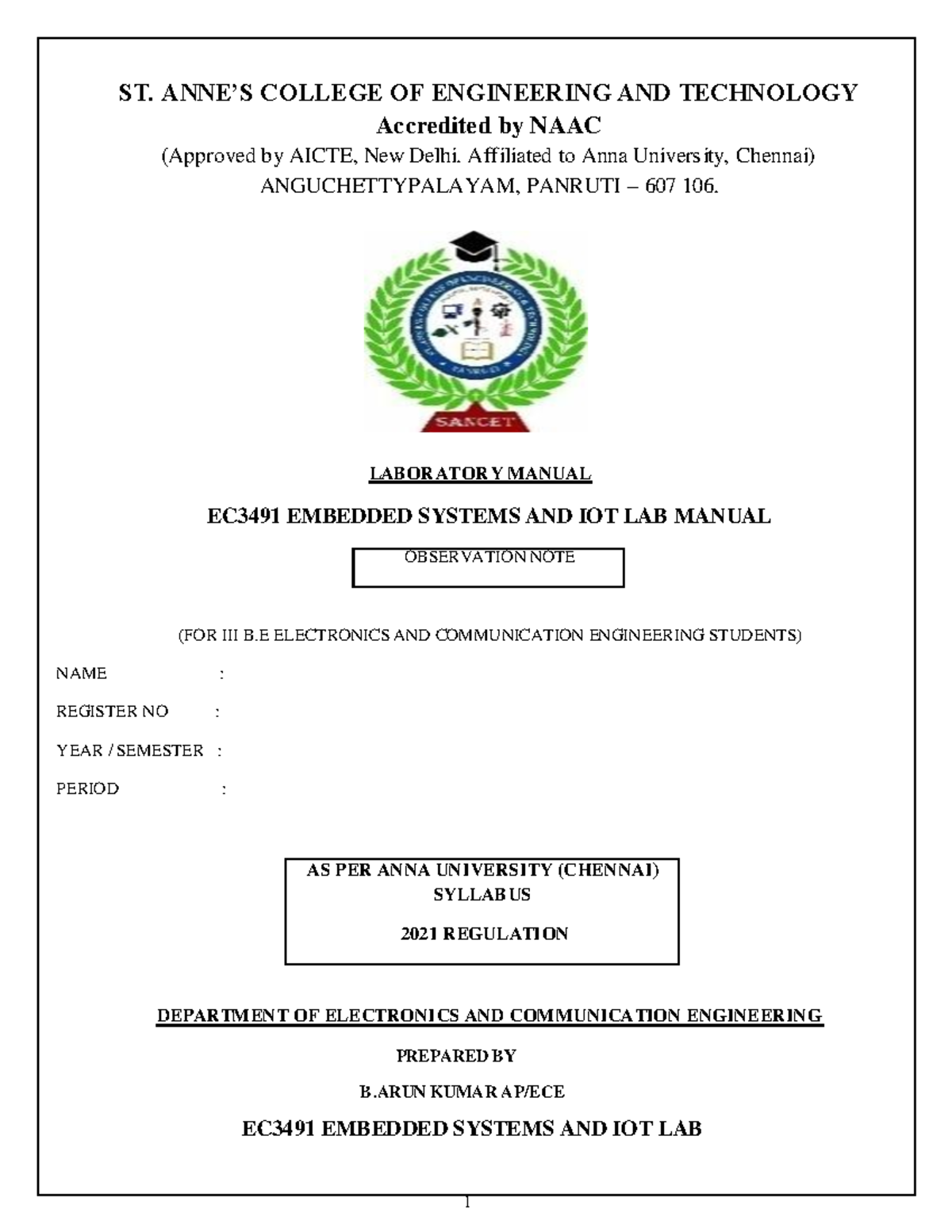 ET3491- Embedded Systems AND IOT Design-968566153-esiot manual - ST ...