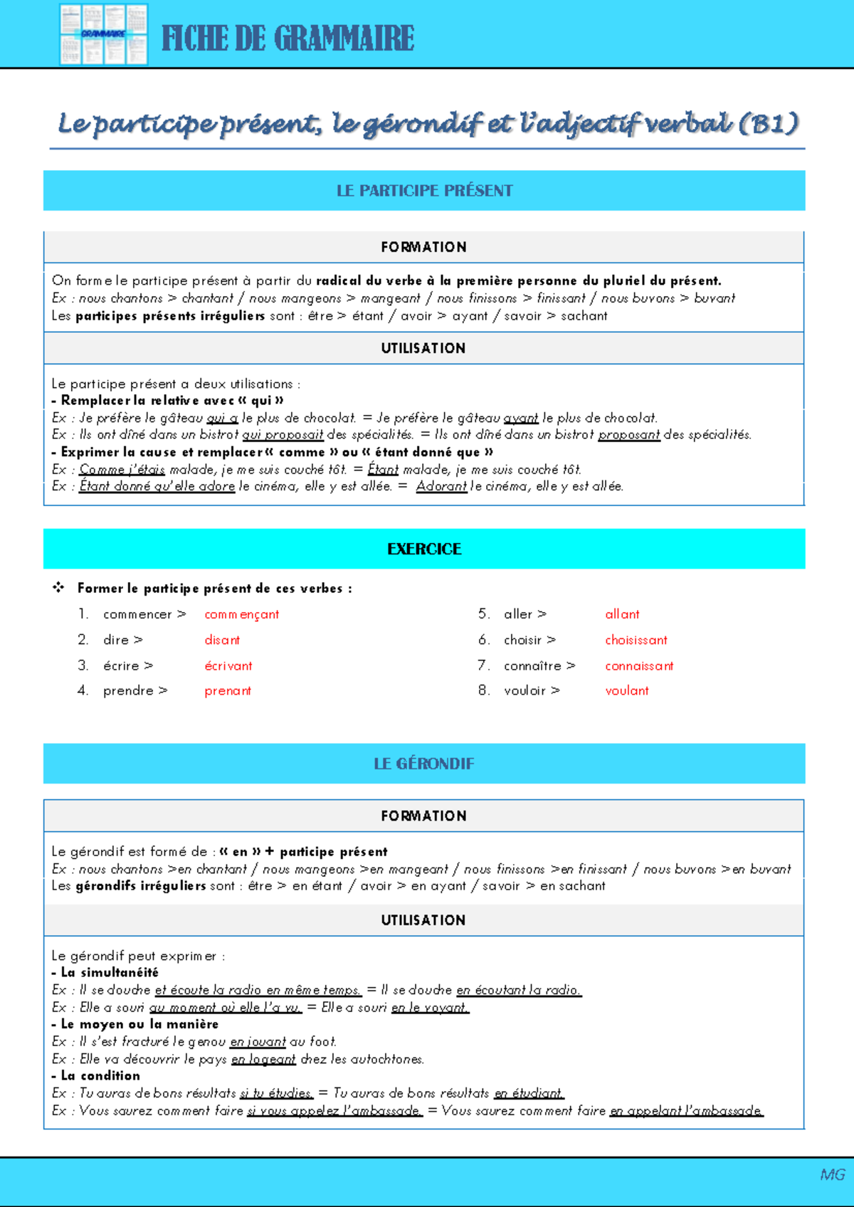B1 grammaire gc3a9rondif-participe-prc3a9sent-adjectif-verbal corrigc ...