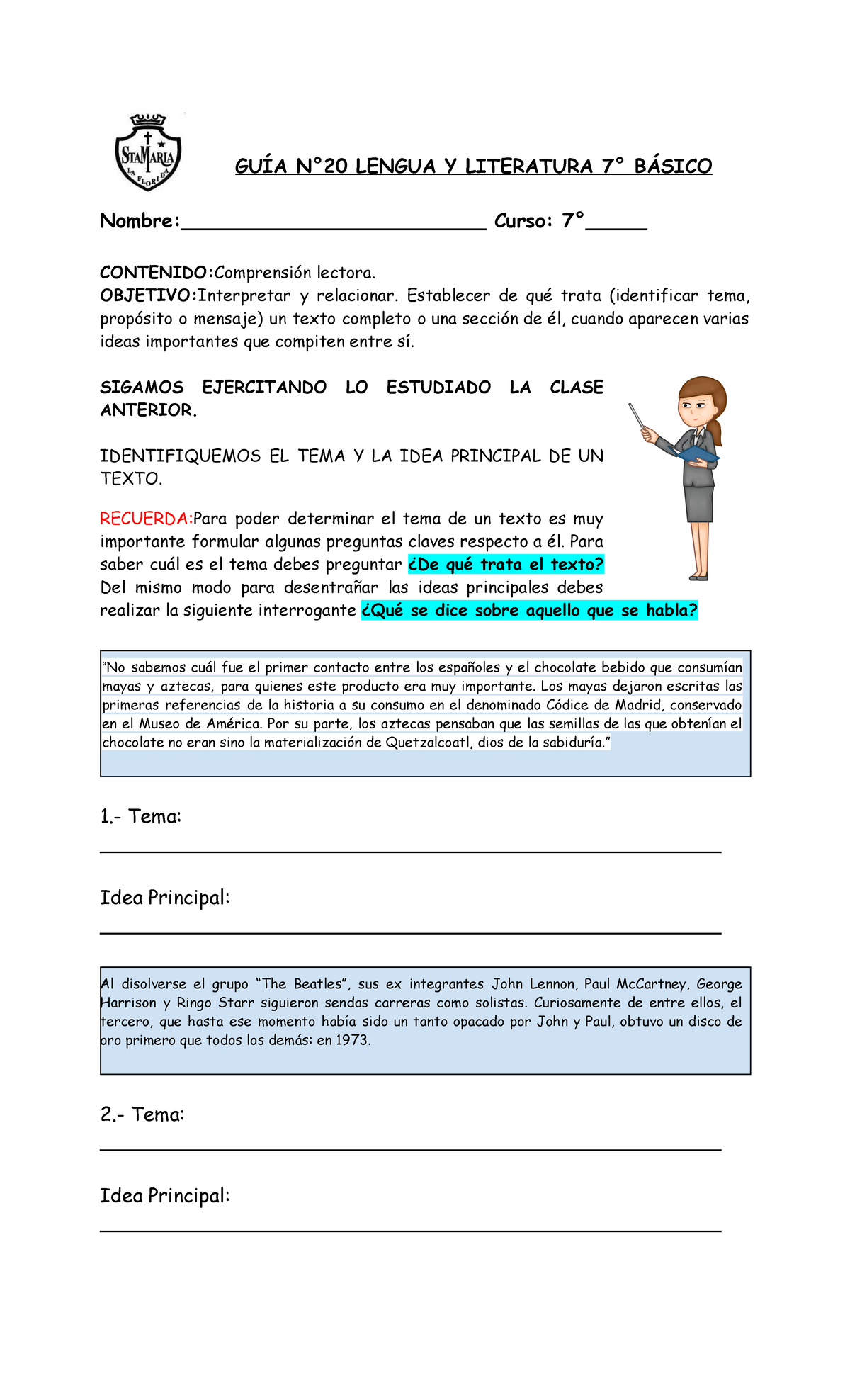 7° Básico Lengua Y Literatura GUÍA N°20 PROF - GUÍA N°20 LENGUA Y ...