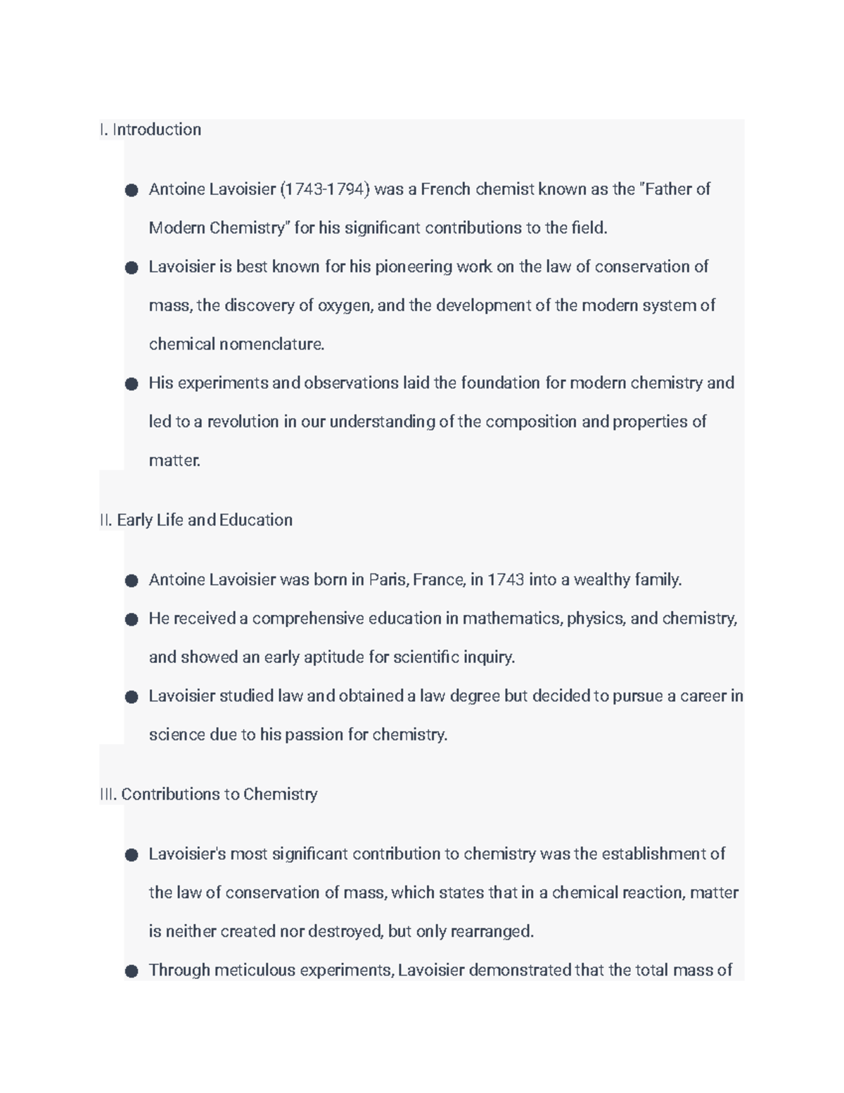 Antoine Lavoisier - I. Introduction Antoine Lavoisier (1743-1794) was a ...