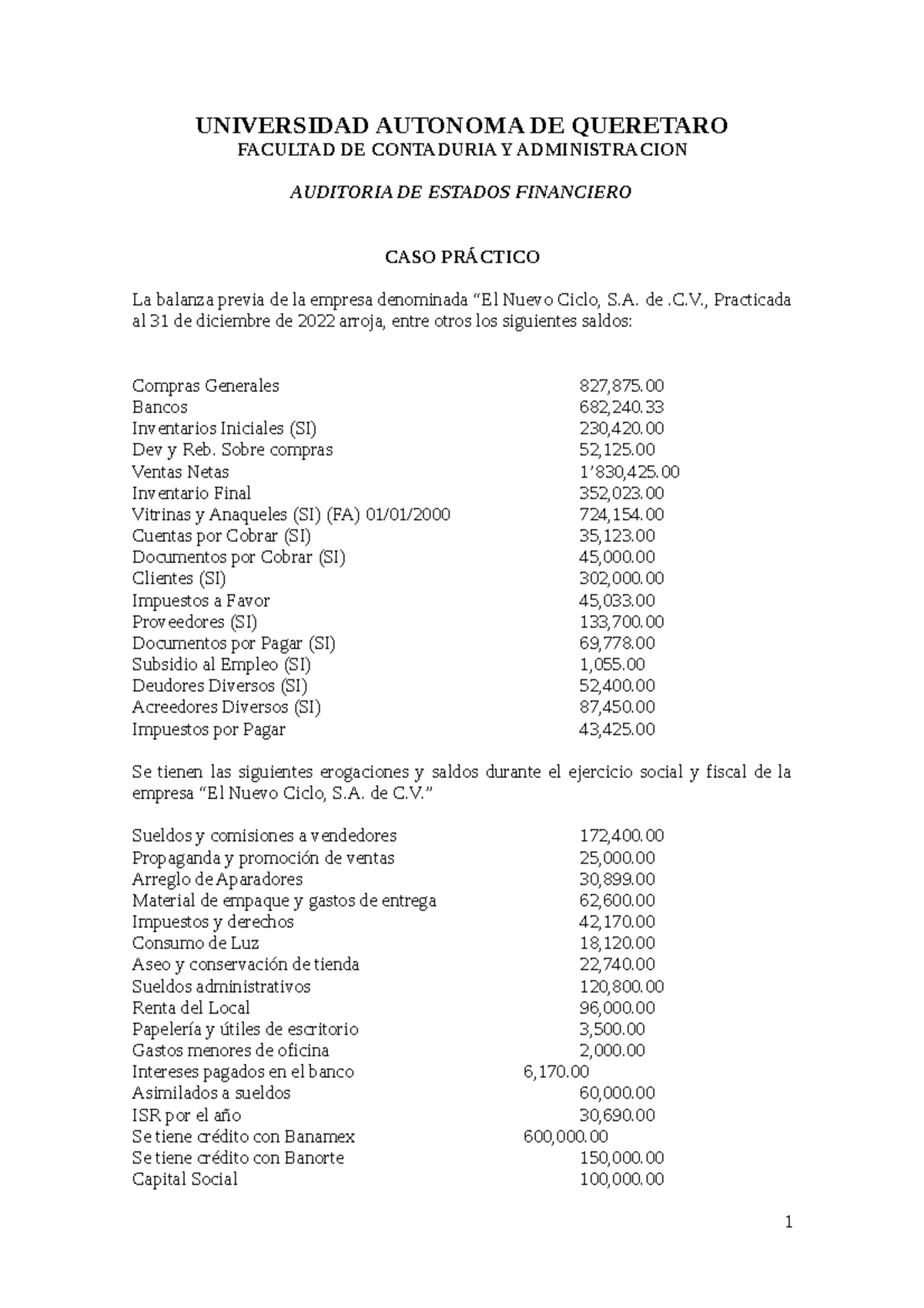 Caso practico admon financiera EF 2022 - UNIVERSIDAD AUTONOMA DE ...