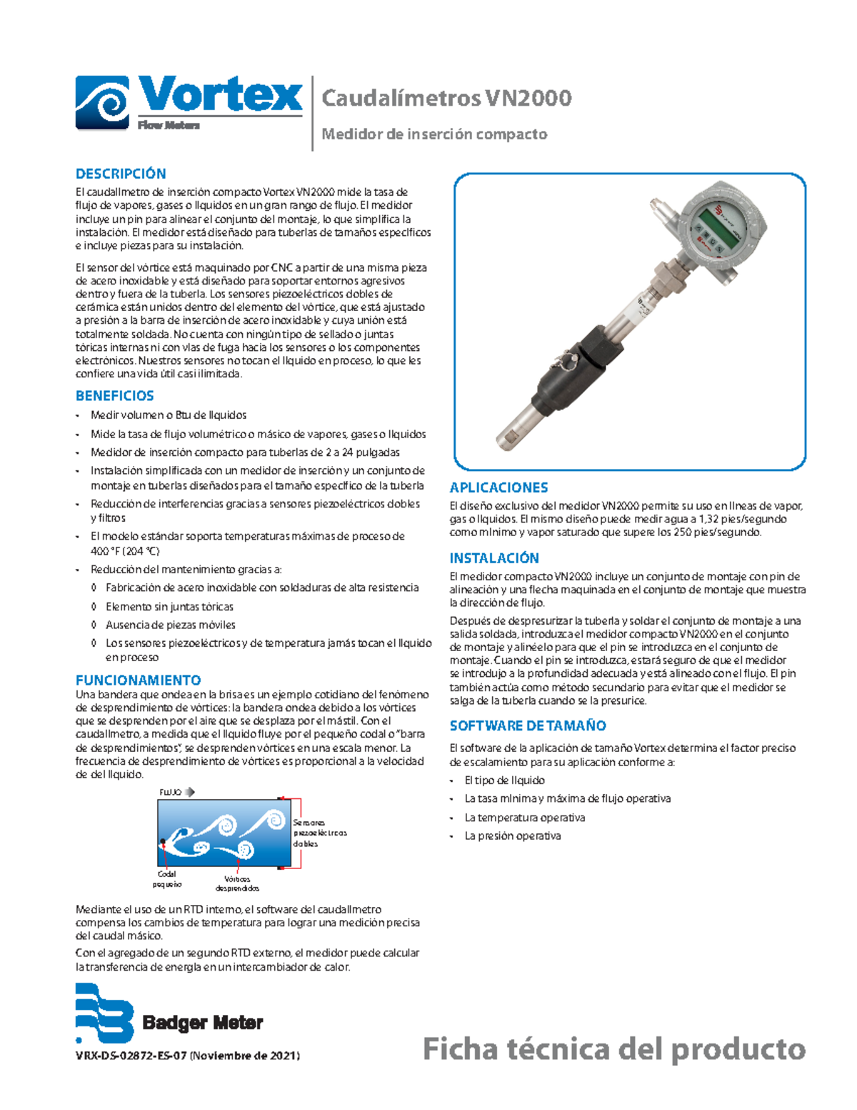 Spanish Vortex VN2000 Flow Meters Compact Insertion Meter Product Data ...