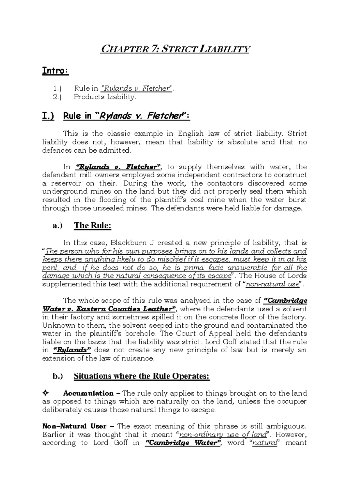 Chapter 7 Strict Liability - CHAPTER 7: STRICT LIABILITY Intro: 1 ...