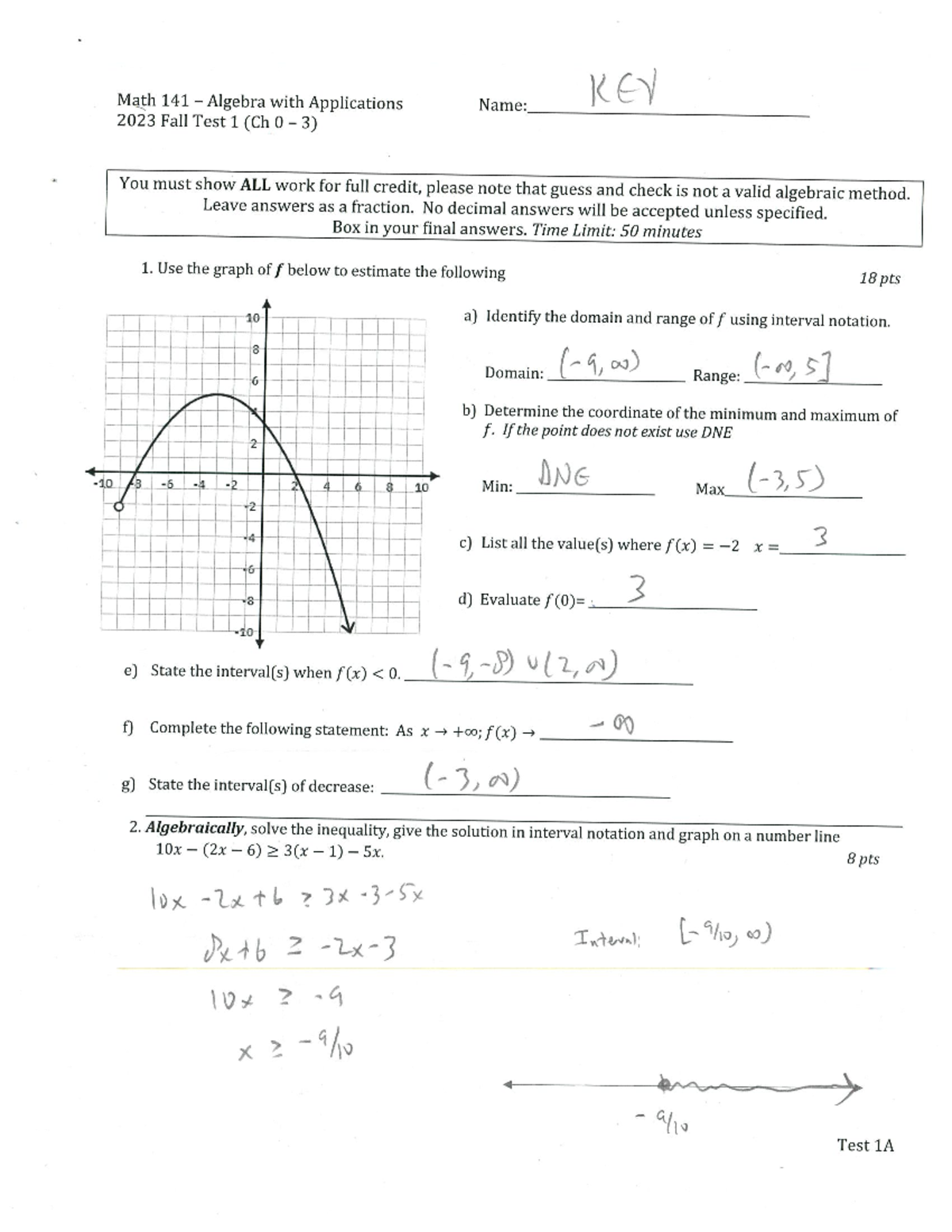 Exam 1A Key - key - MATH 141 - Studocu