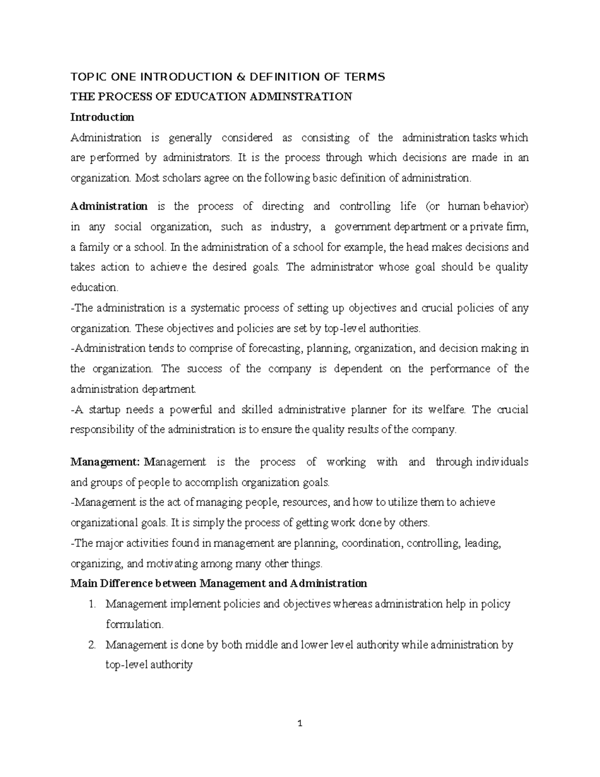 Topic ONE Introduction - TOPIC ONE INTRODUCTION & DEFINITION OF TERMS ...