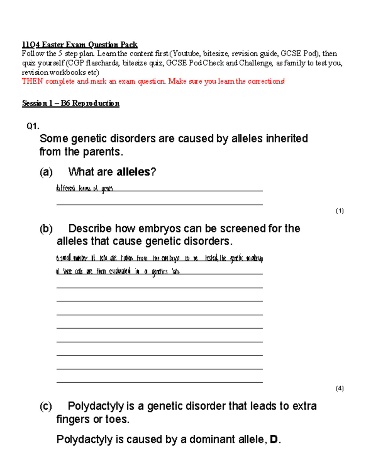 Biology - 11Q4 Easter Exam Question Pack Follow the 5 step plan. Learn ...