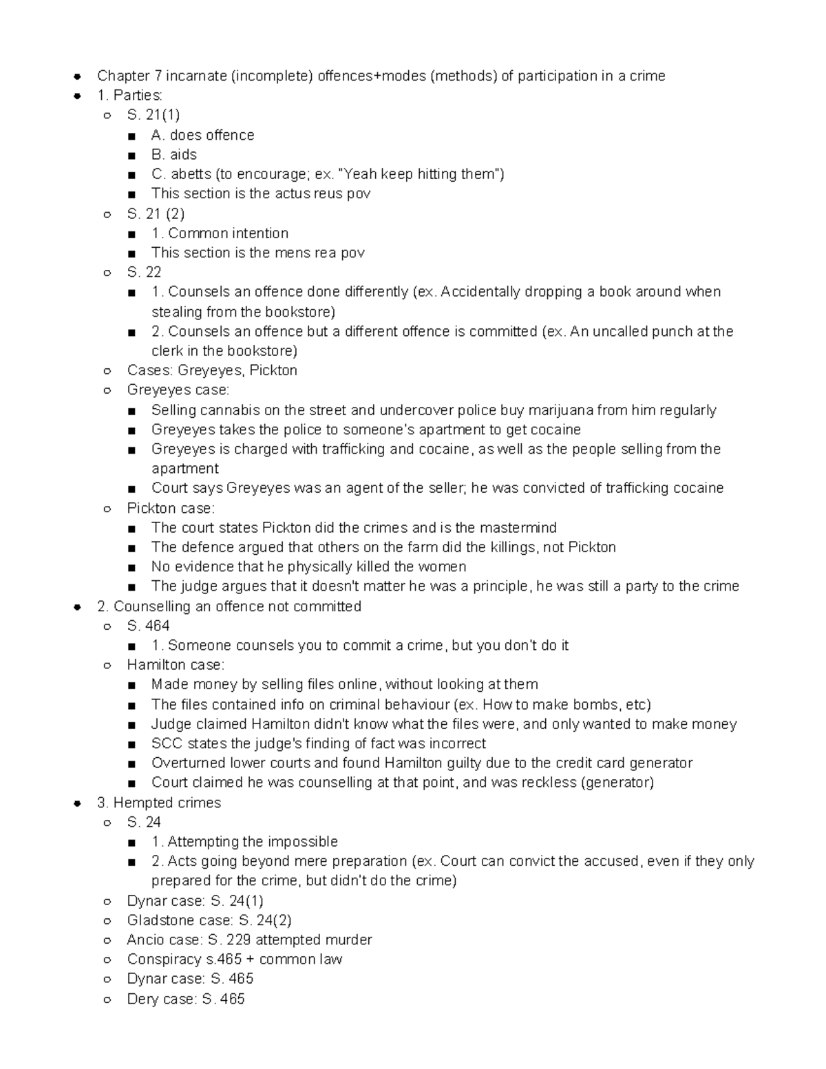 Crim 2260 mar 27 notes - Chapter 7 incarnate (incomplete) offences ...