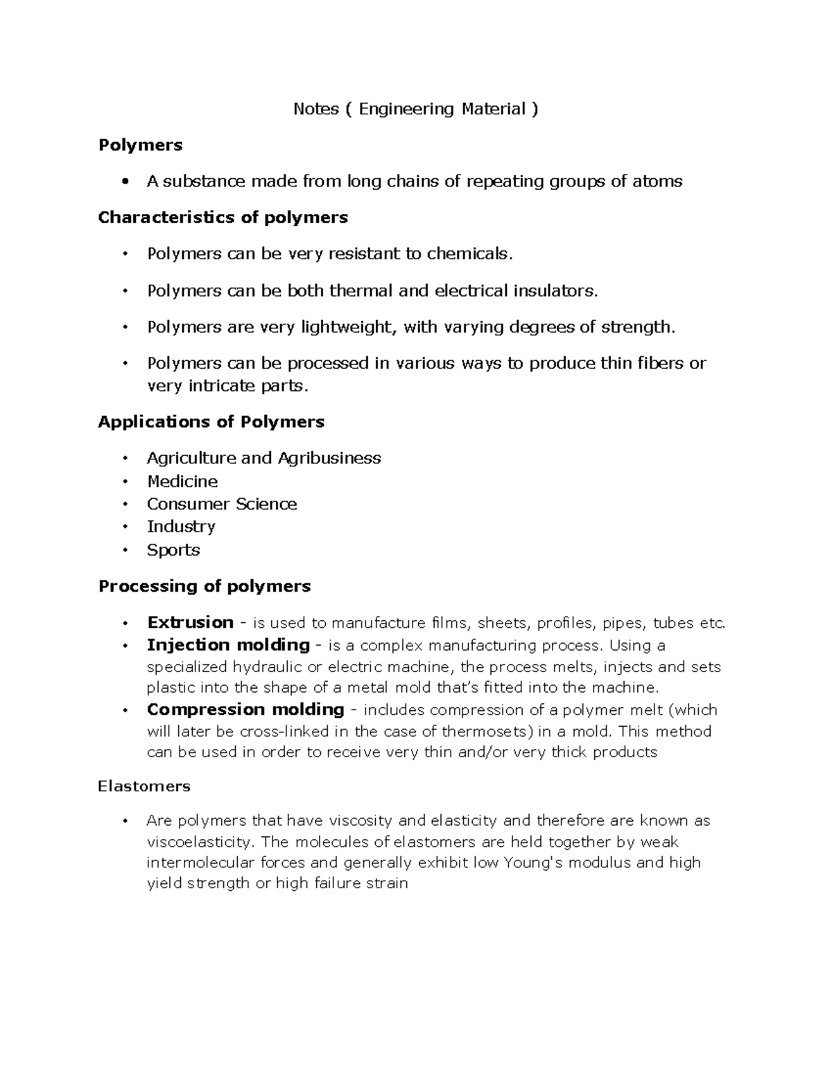 Finaal polymers - yes - Notes ( Engineering Material ) Polymers A ...