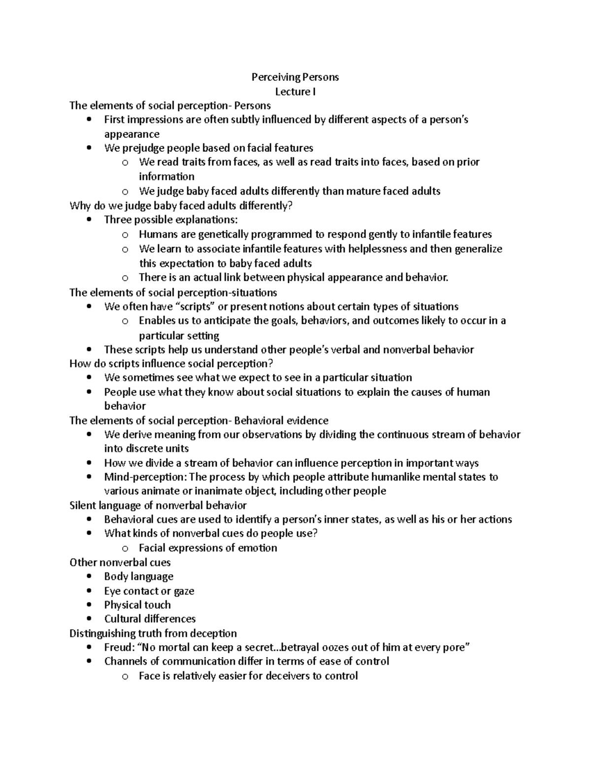 Chapter 4 - Dr. Austin - Perceiving Persons Lecture I The elements of social perception- Persons ...