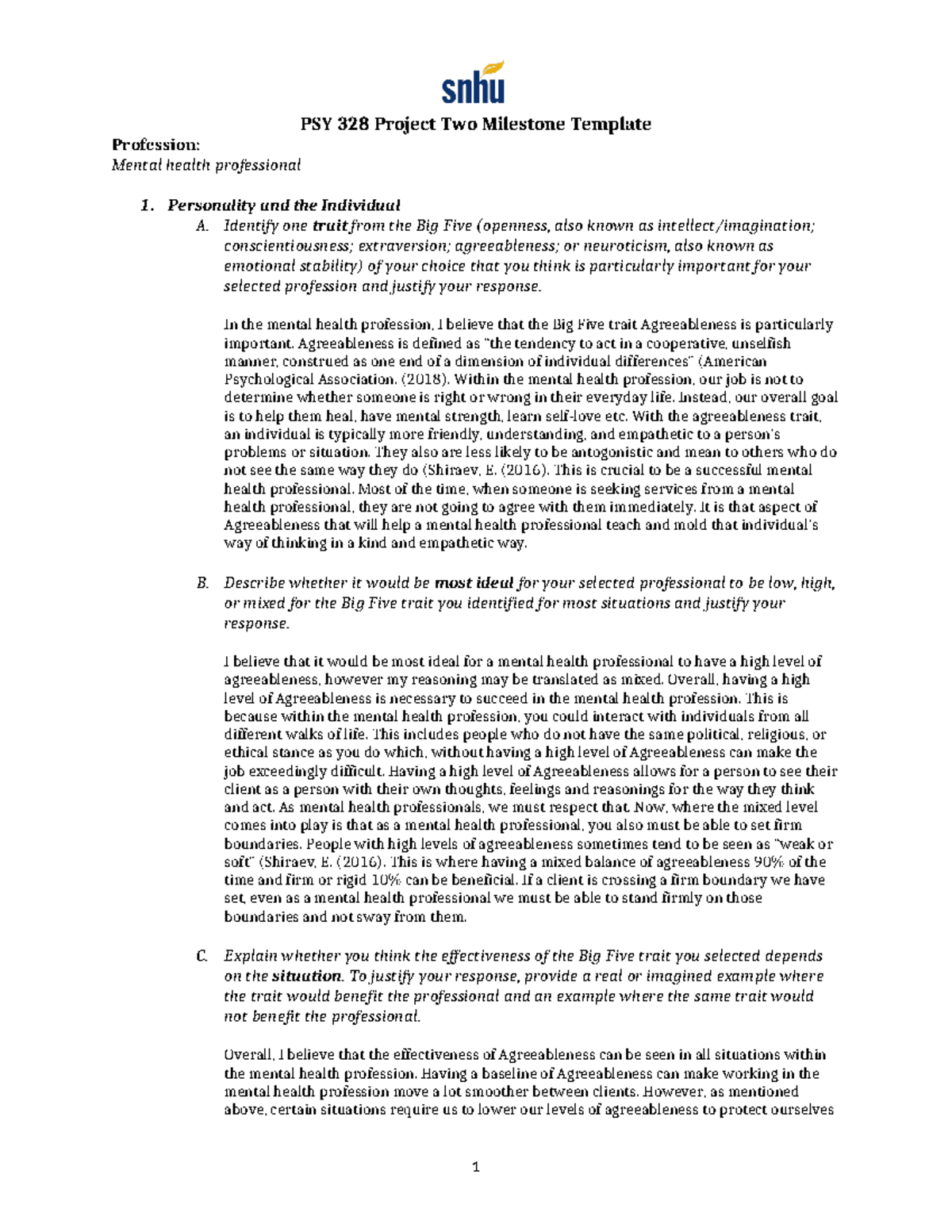 PSY 328 Project Two Milestone Completed - PSY 328 Project Two Milestone ...