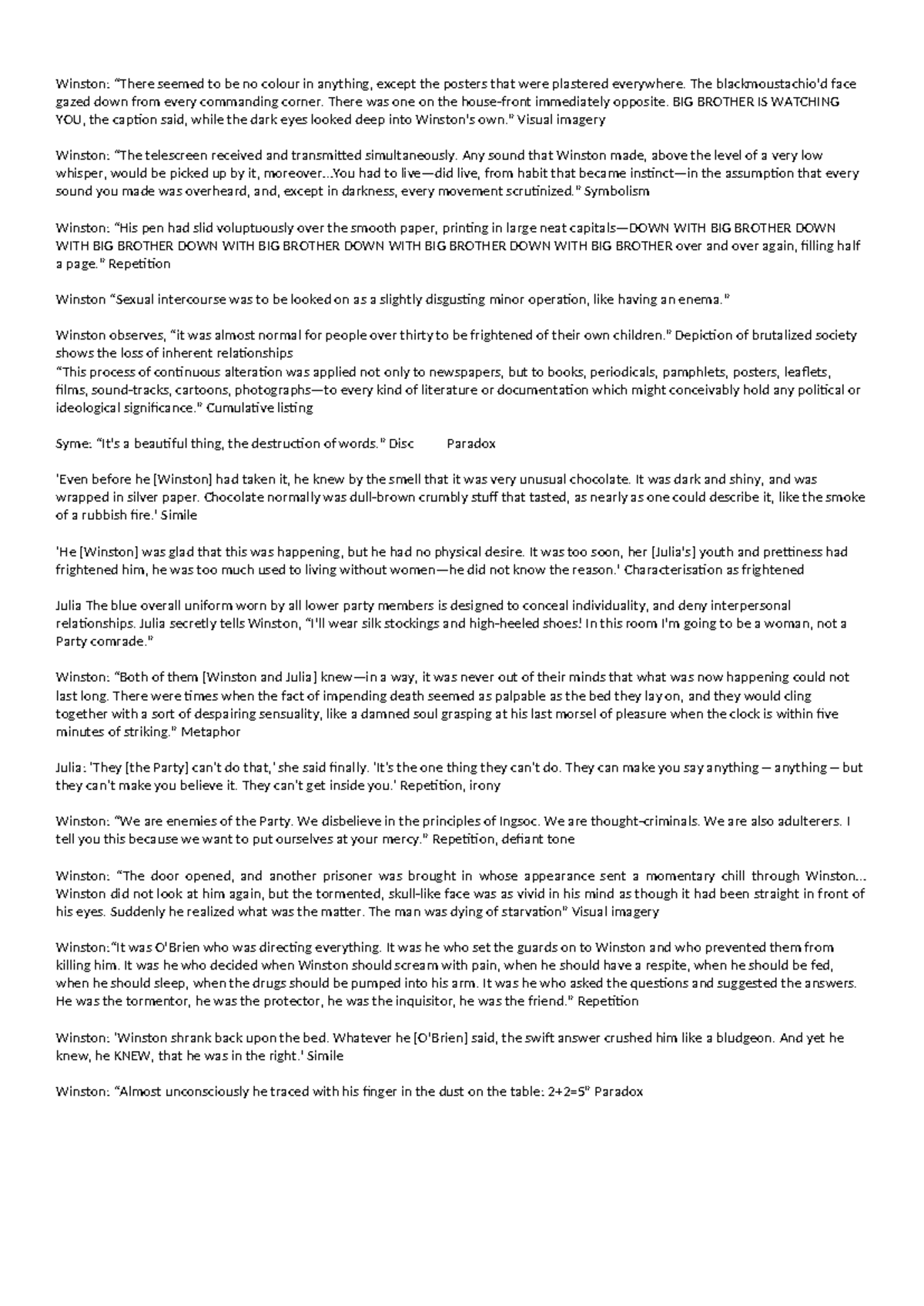 1984 Quote sheet - Winston: “There seemed to be no colour in anything ...