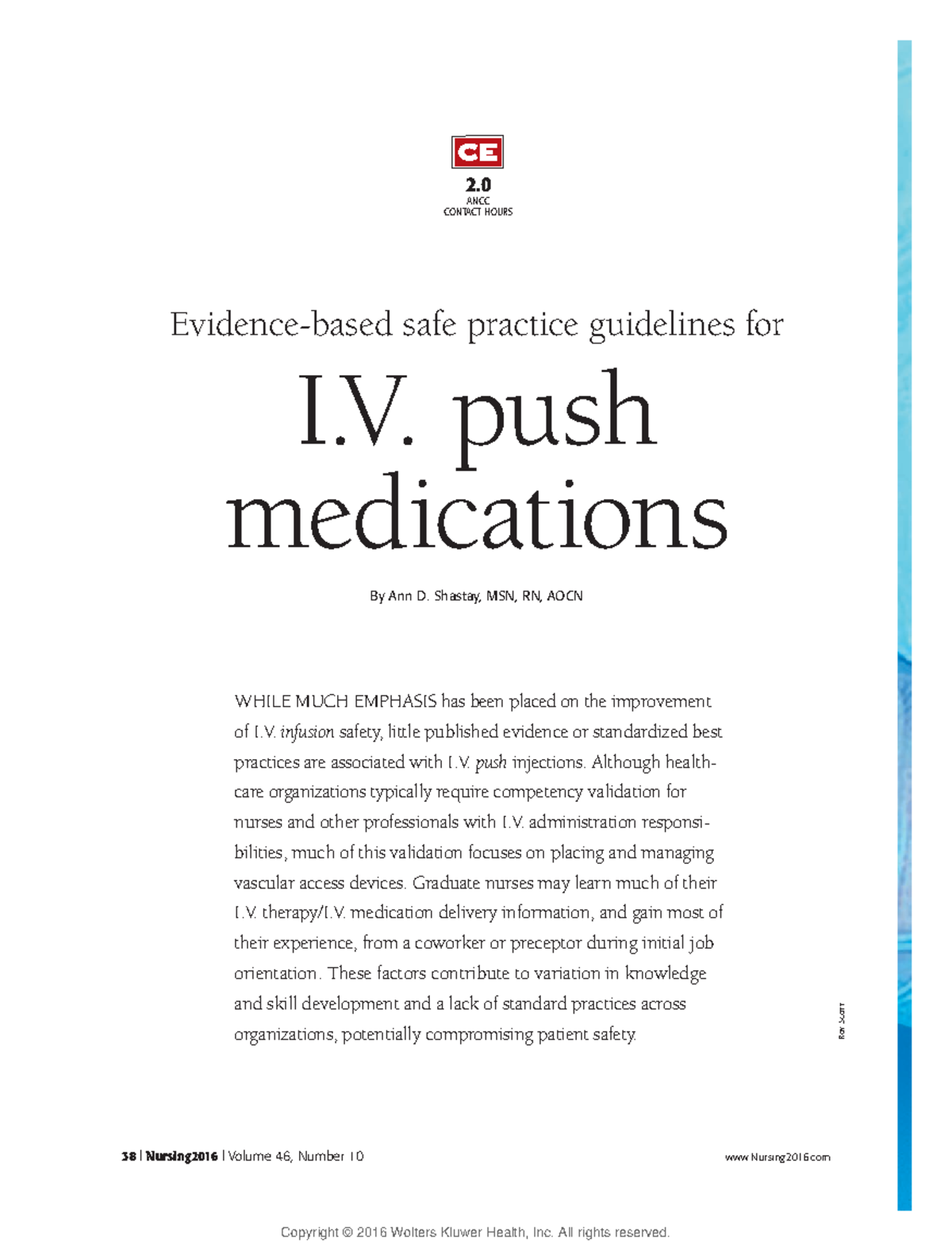 IV Push Medications Article - 38 l Nursing2016 l Volume 46, Number 10 ...