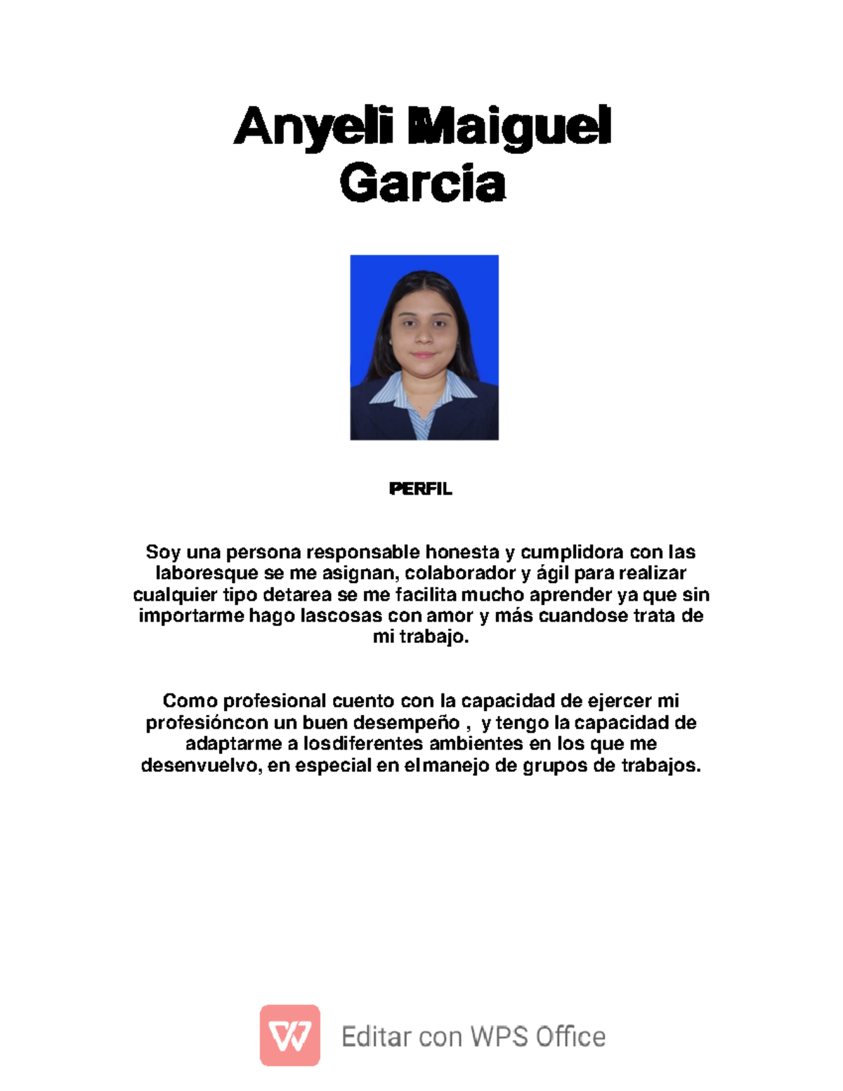 Anyely - nomina - Anyeli Maiguel Garcia PERFIL Soy una persona ...