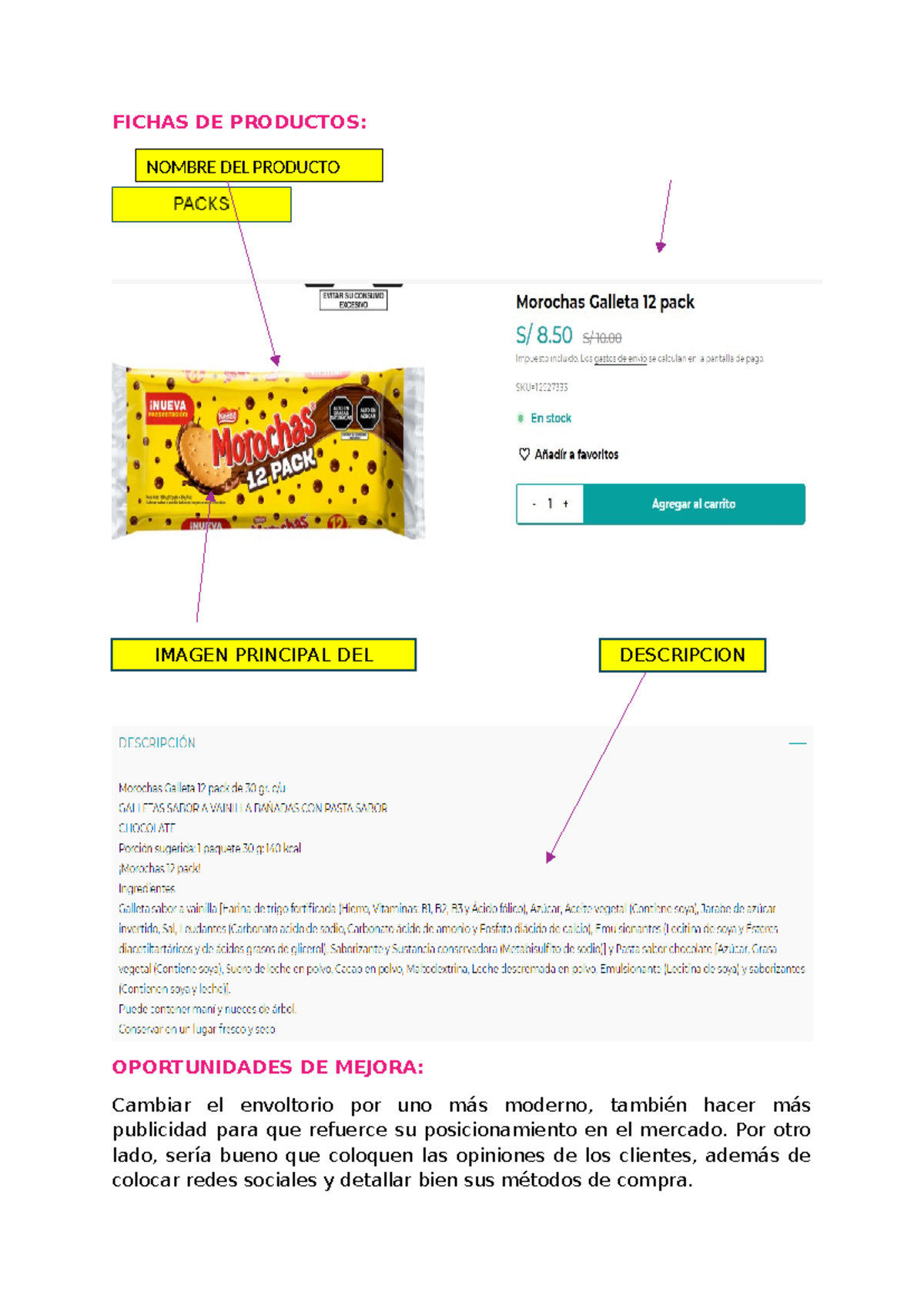 Ficha DE Producto (PA) - FICHAS DE PRODUCTOS: OPORTUNIDADES DE MEJORA: Cambiar el envoltorio por ...