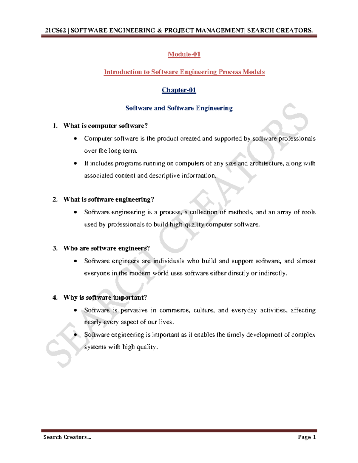 21CS61 Module-01 Software Engineering & PM Search Creators - Module- 01 Introduction to Software ...