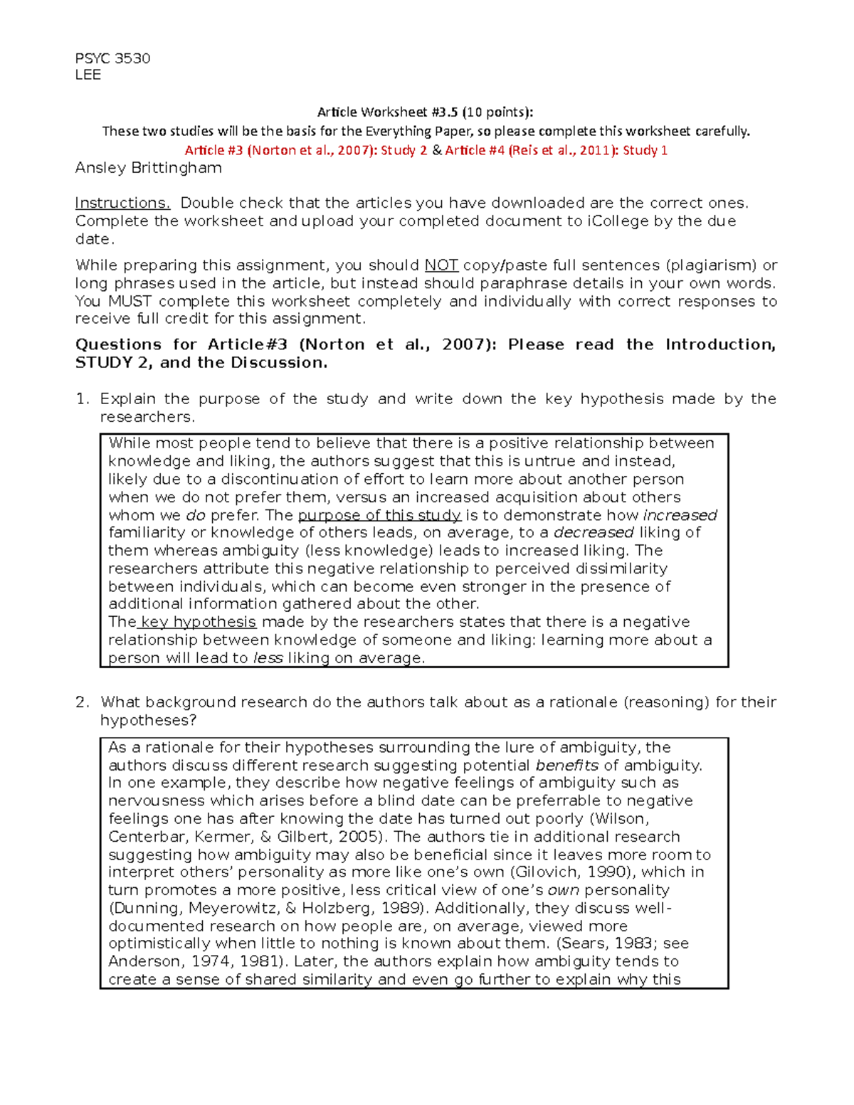 Article Worksheet#3.5 Complete - LEE Article Worksheet #3 (10 points ...