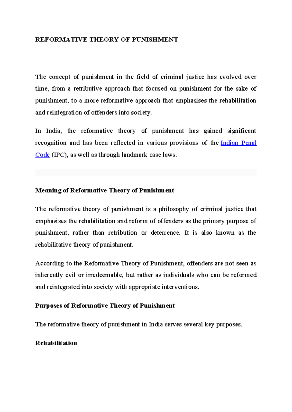 Reformative Theory OF Punishment - REFORMATIVE THEORY OF PUNISHMENT The ...