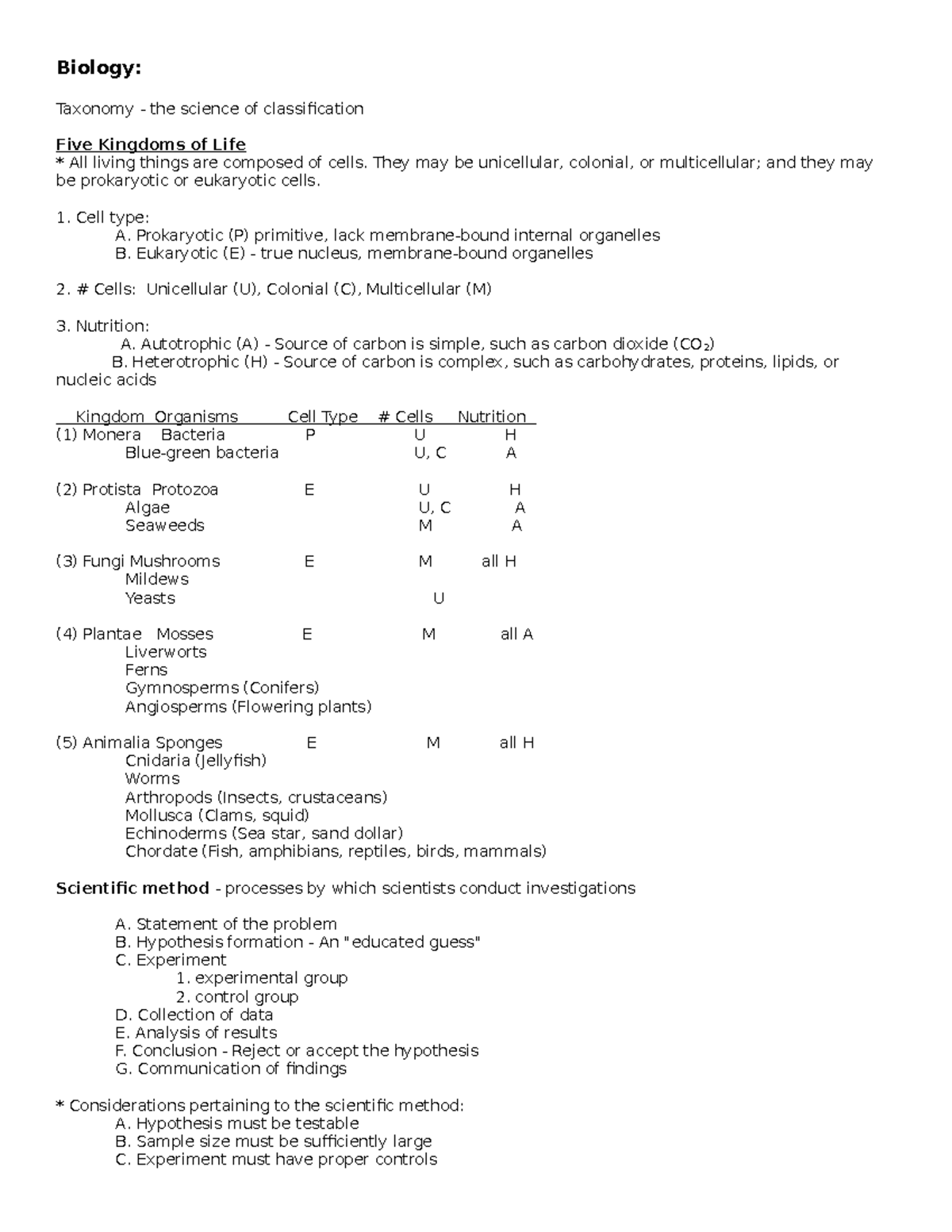 Biology study guide - Biology: Taxonomy - the science of classification ...