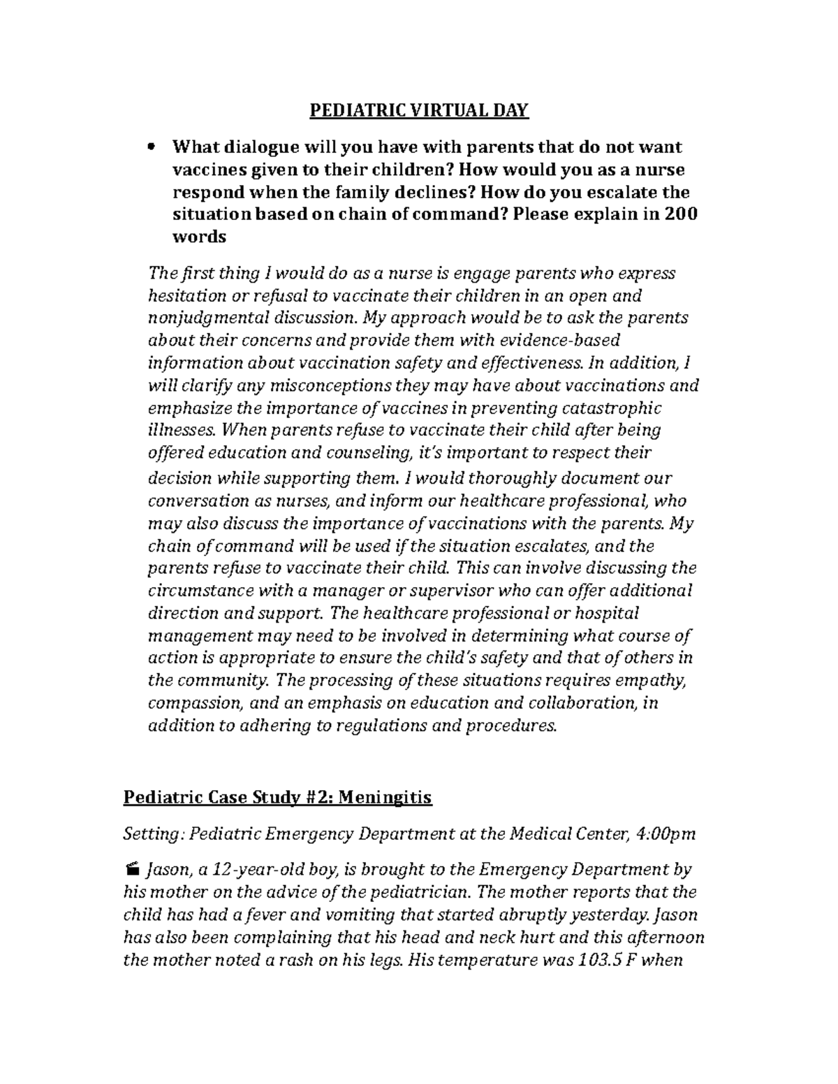 Virtual day - clinical case study - PEDIATRIC VIRTUAL DAY What dialogue ...