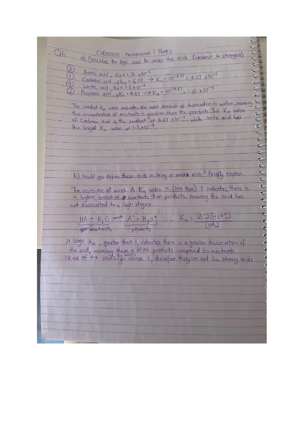 Chemistry Test notes - Jenna - Q6. CHEM(001 PROGRESSIVE I NOTES a ...