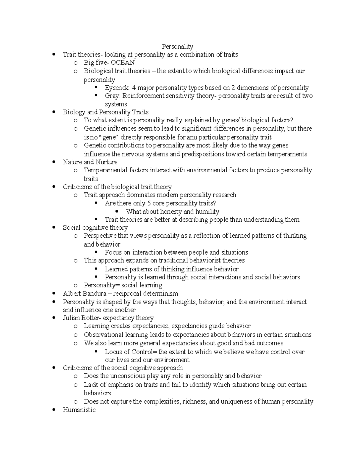 Personality - notes - Personality Trait theories- looking at ...