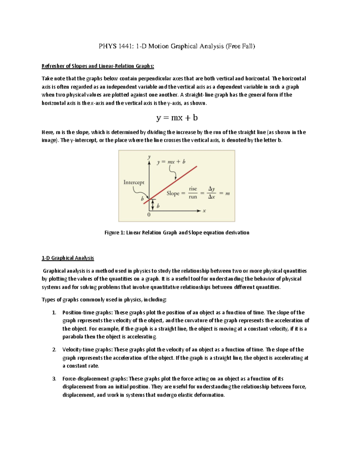 1-D Graphical Analysis - PHYS 1441: 1-D Motion Graphical Analysis (Free ...