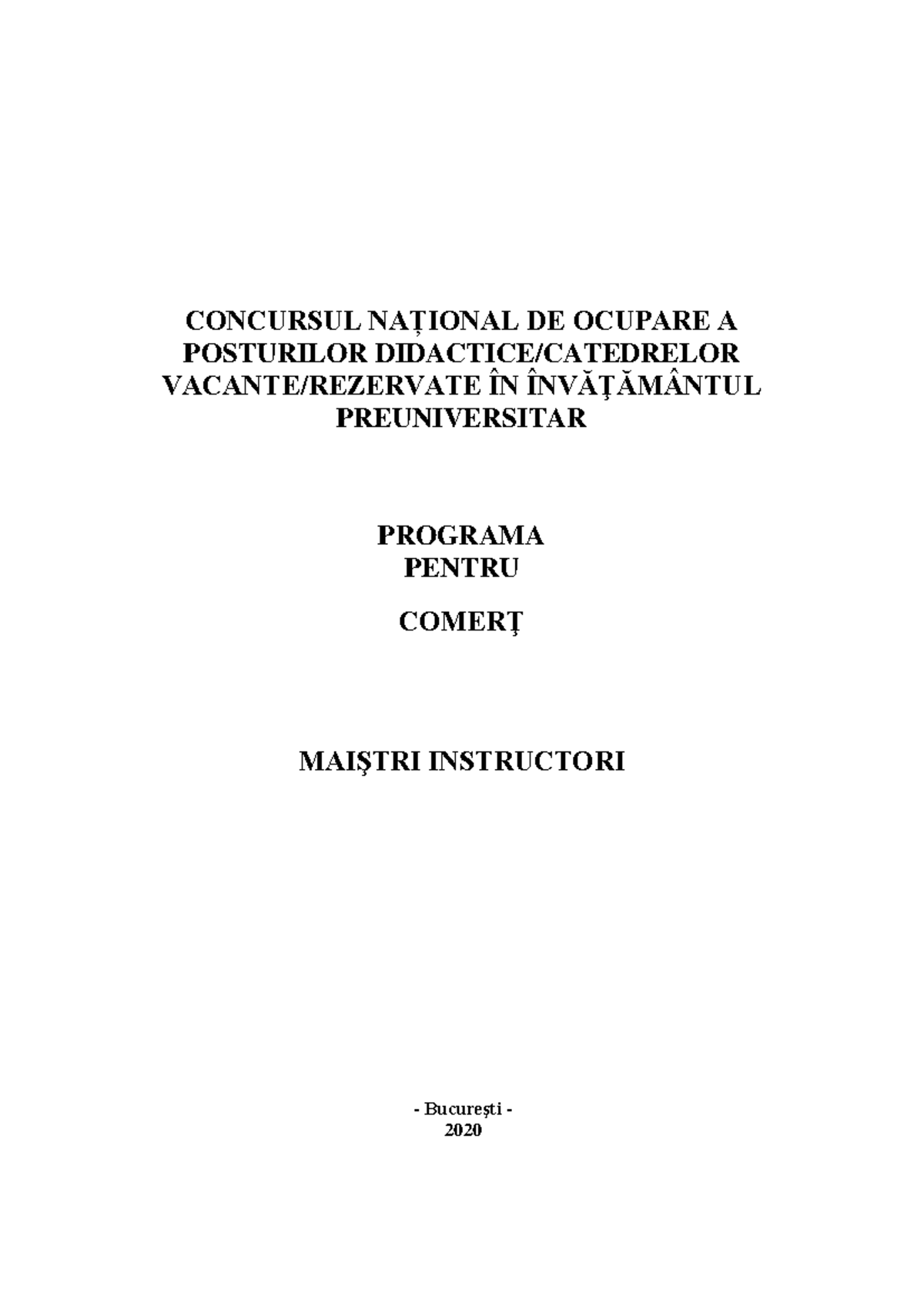 Programa titularizare Maistru Comert - CONCURSUL NAȚIONAL DE OCUPARE A POSTURILOR - Studocu