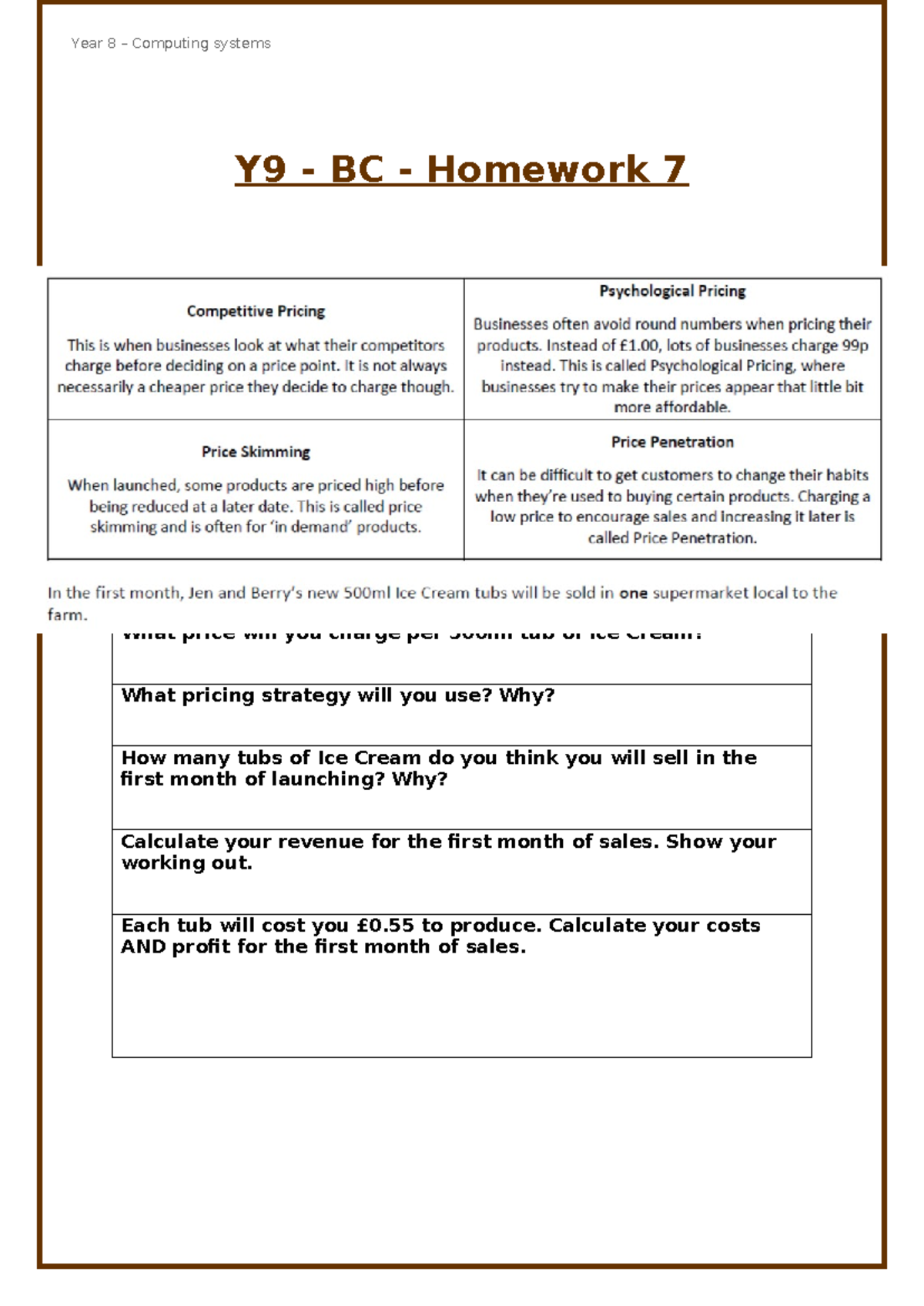 Homework 7 - ghtryjtuy - Year 8 – Computing systems Y9 - BC - Homework ...