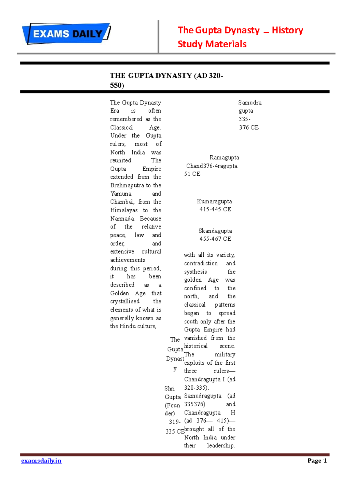 Gupta dynasty history study materials - Study Materials THE GUPTA ...