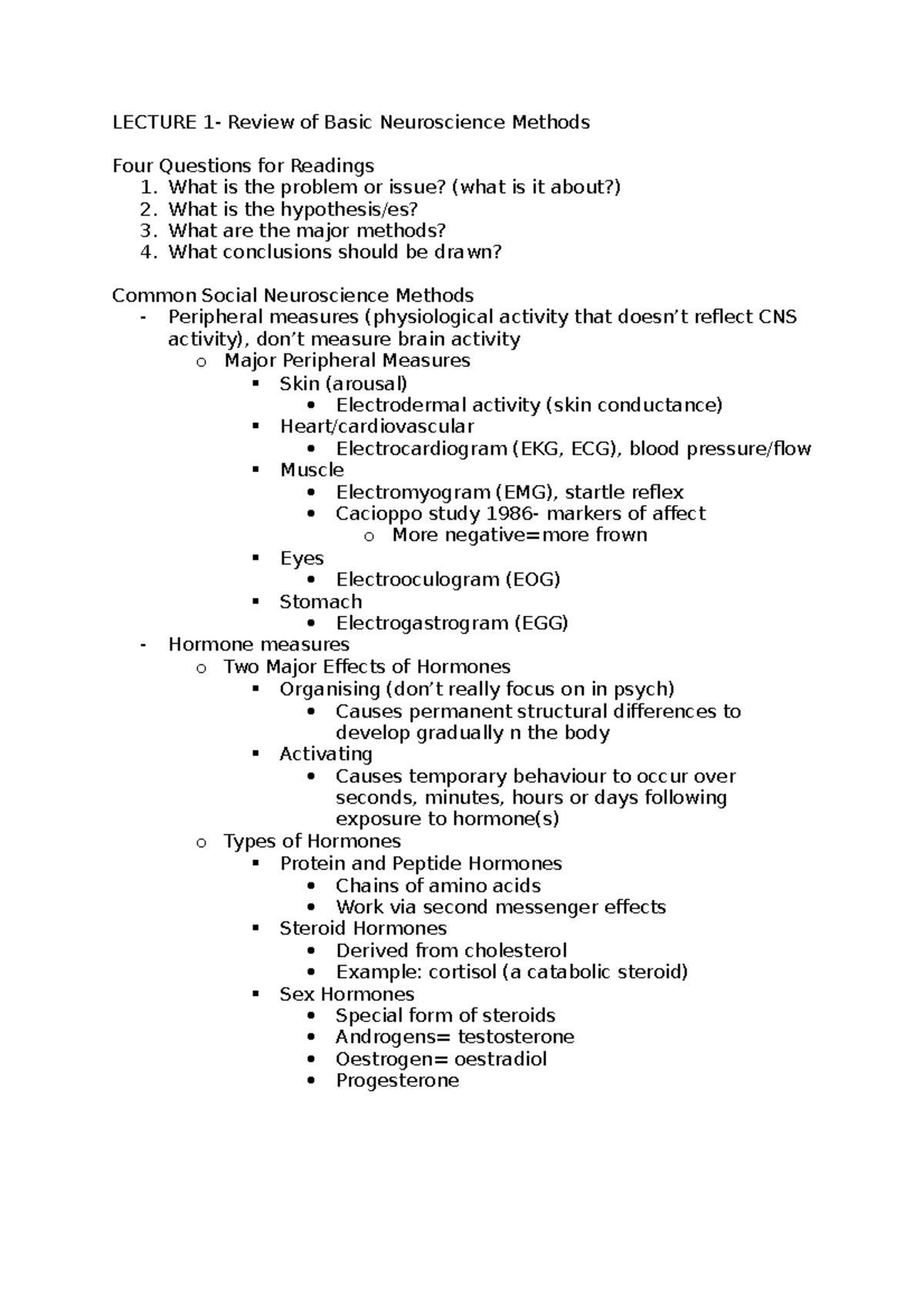 NEUR3272 Lecture Notes - LECTURE 1- Review of Basic Neuroscience ...