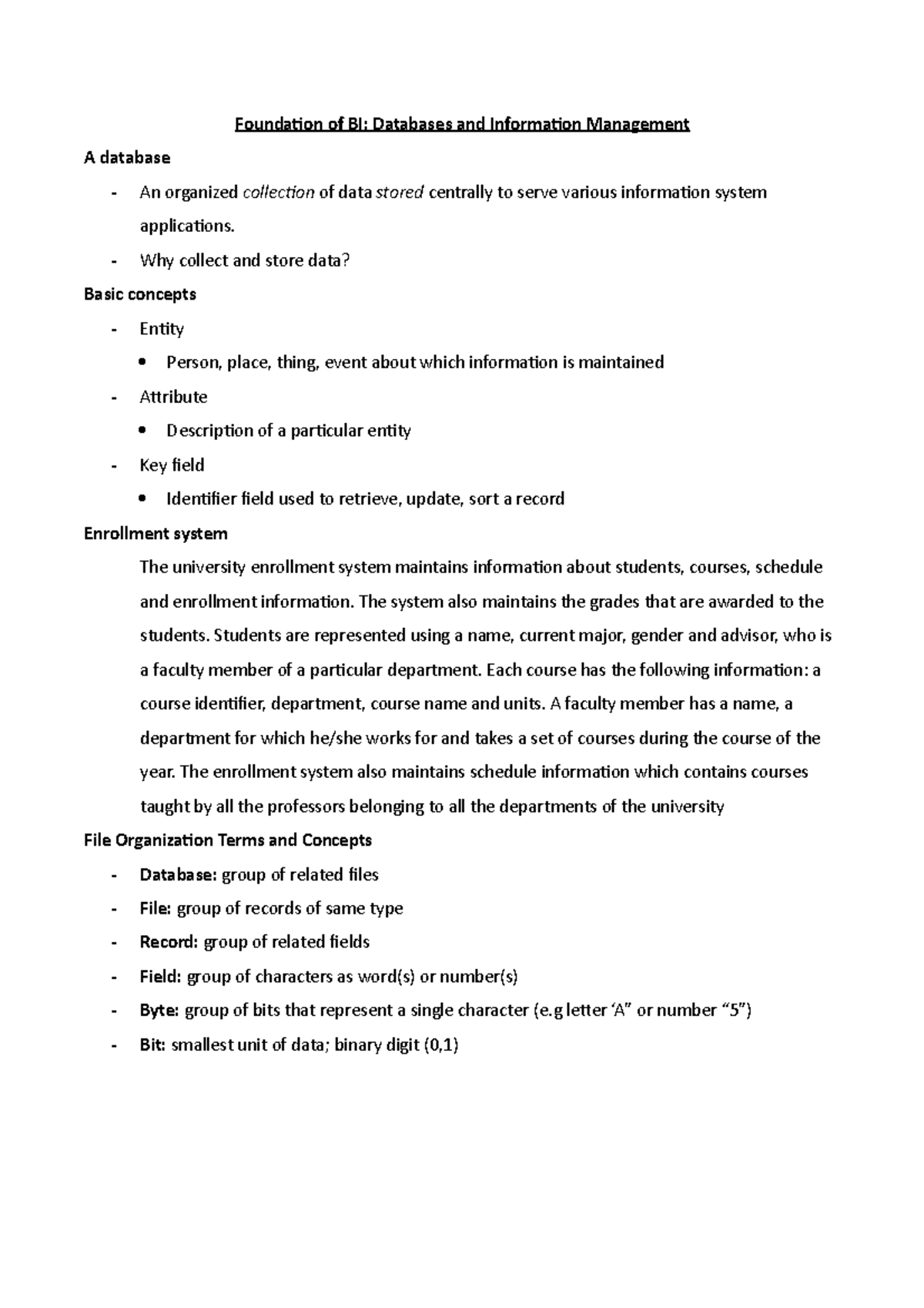 ITM100 lecture 5 - Foundation of BI: Databases and Information ...